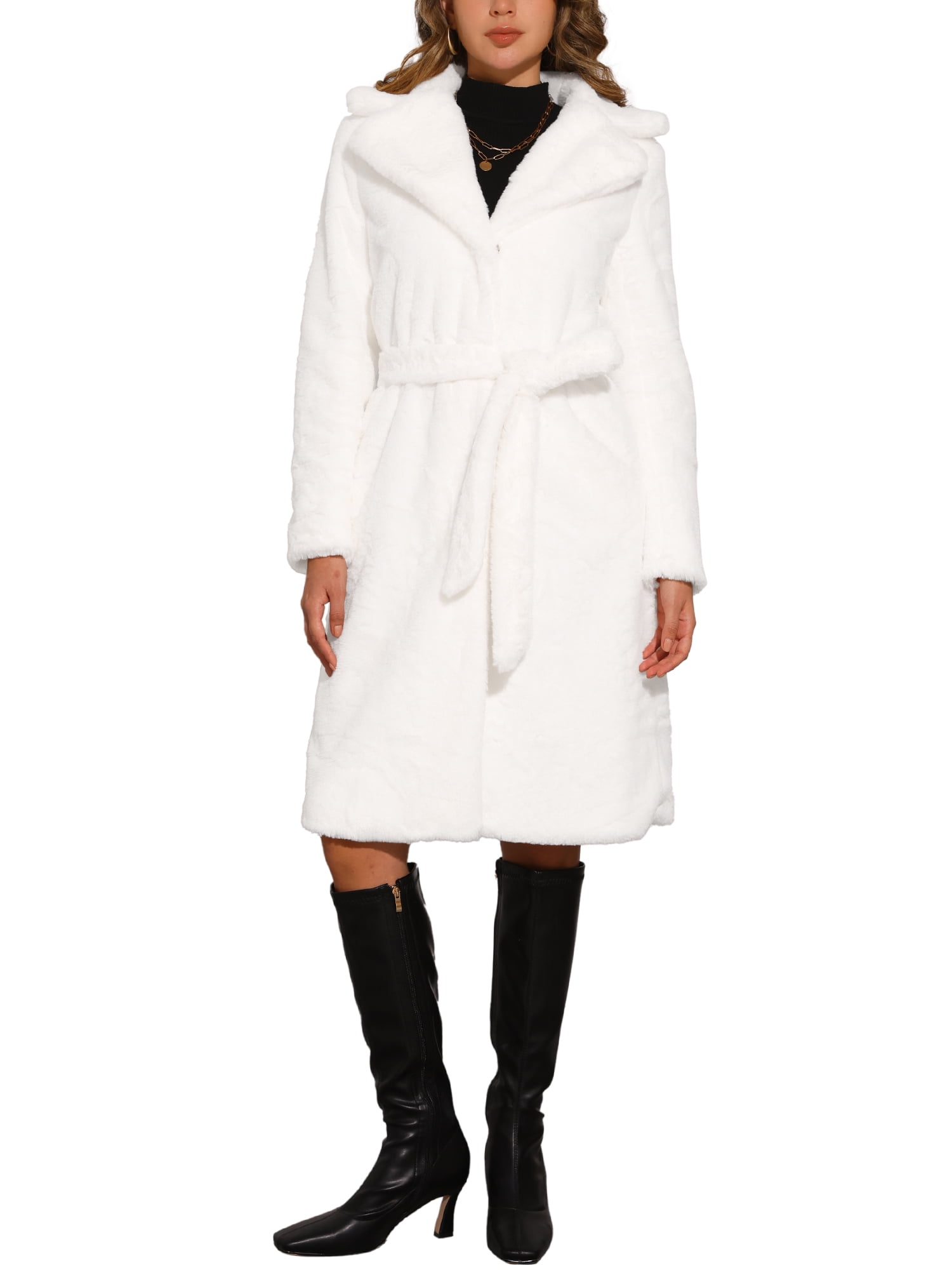 Allegra K Winter Warm Long Coat for Women's Belted Lapel Open Front ...