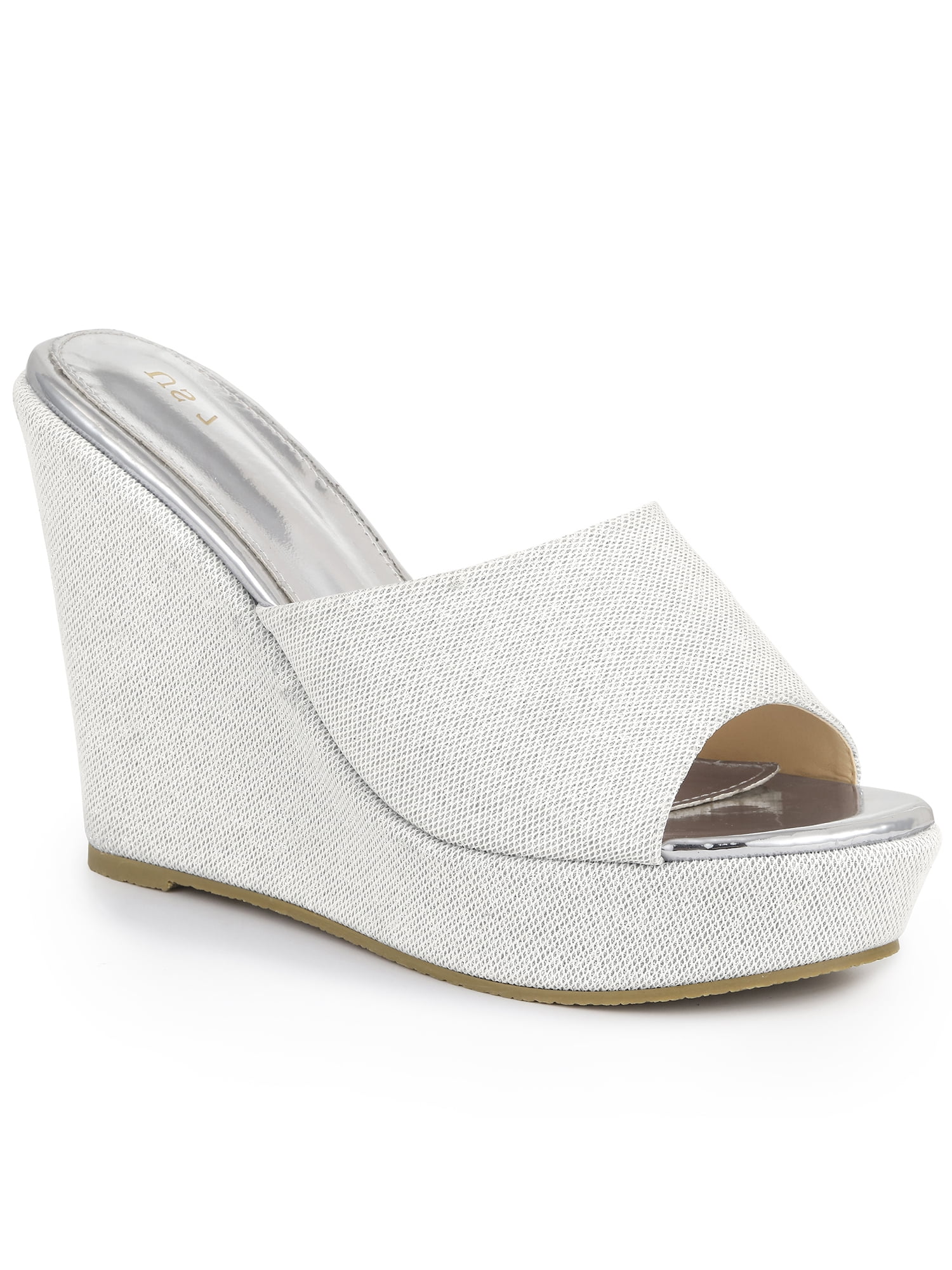 Allegra K Women Glitter Platform Slip on Wedge Heels Sandals White ...