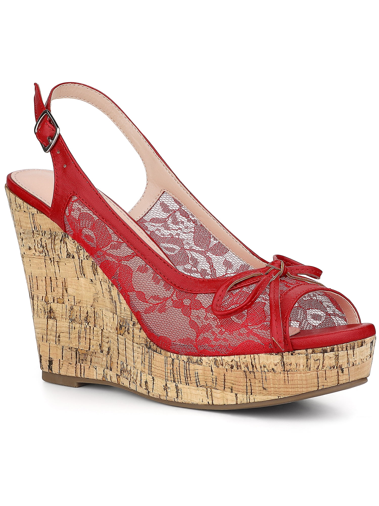 BLISSFUL STEP Women's Shoes Floral Lace Platform Peep Toe Wedge Heel ...