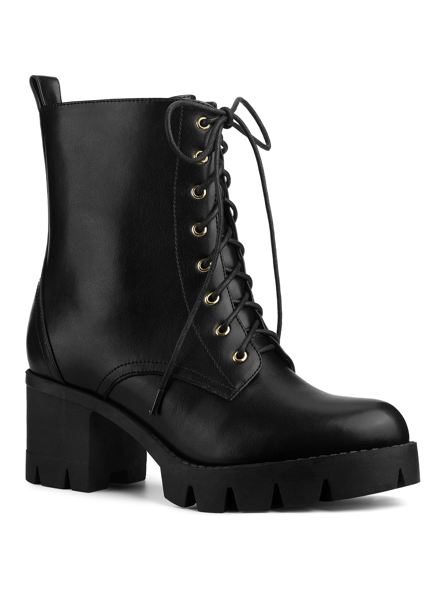 Allegra K Women Lace-Up Platform Chunky Heels Combat Boots - Walmart.com
