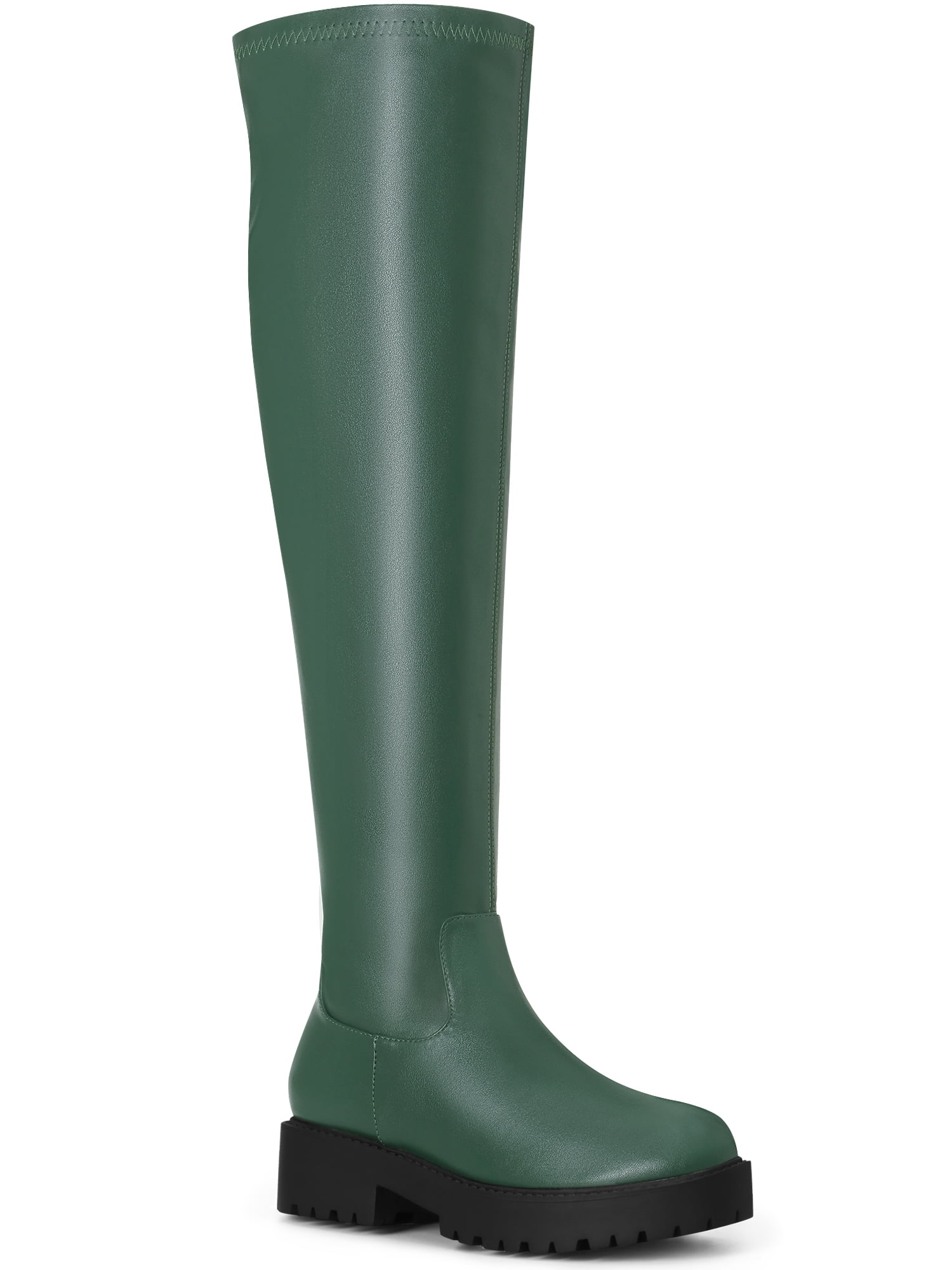 BLISSFUL STEP Women's Platform Lug Sole Zipper Over the Knee High Boots ...