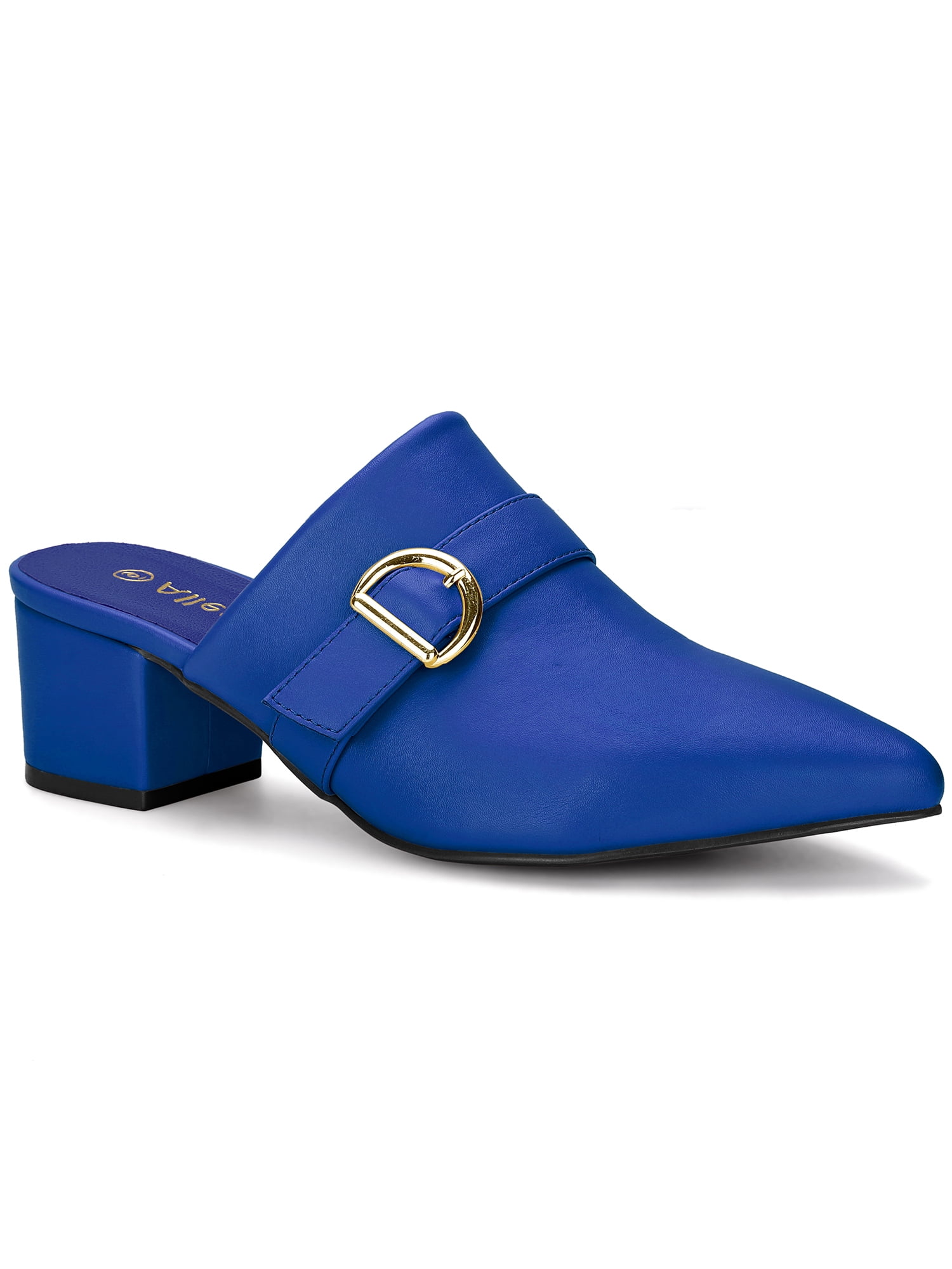 BLISSFUL STEP Women Pointed Toe Block Heel Mules Shoes Blue 7 - Walmart.com