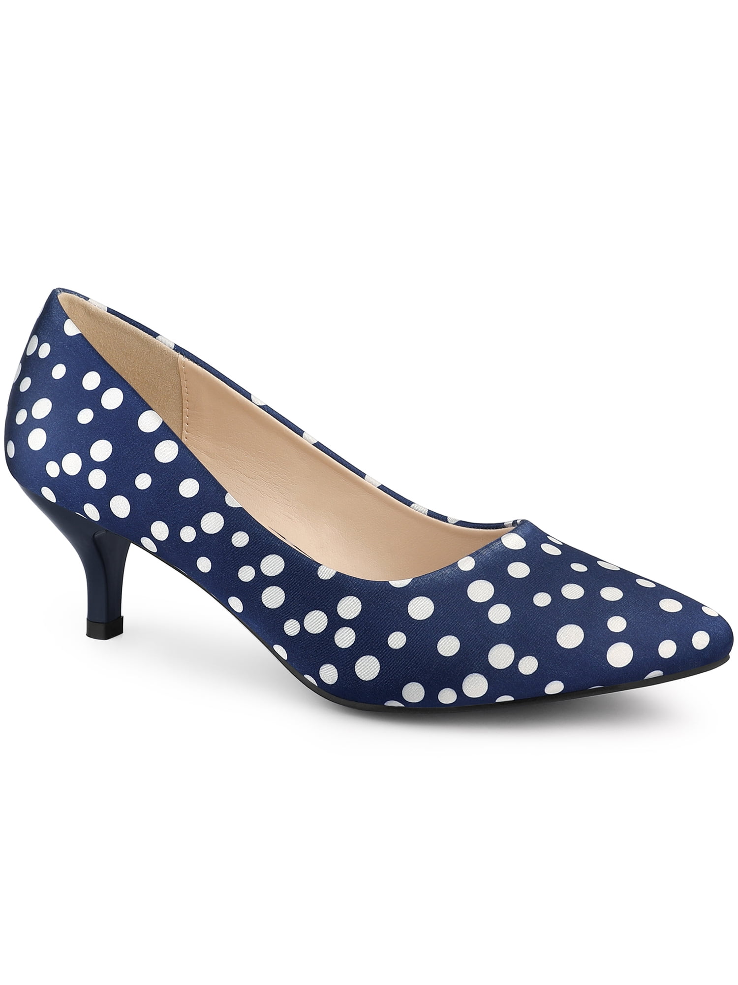 BLISSFUL STEP Women's Shoes Polka Dot Kitten Heel Pumps Pointed Toe ...