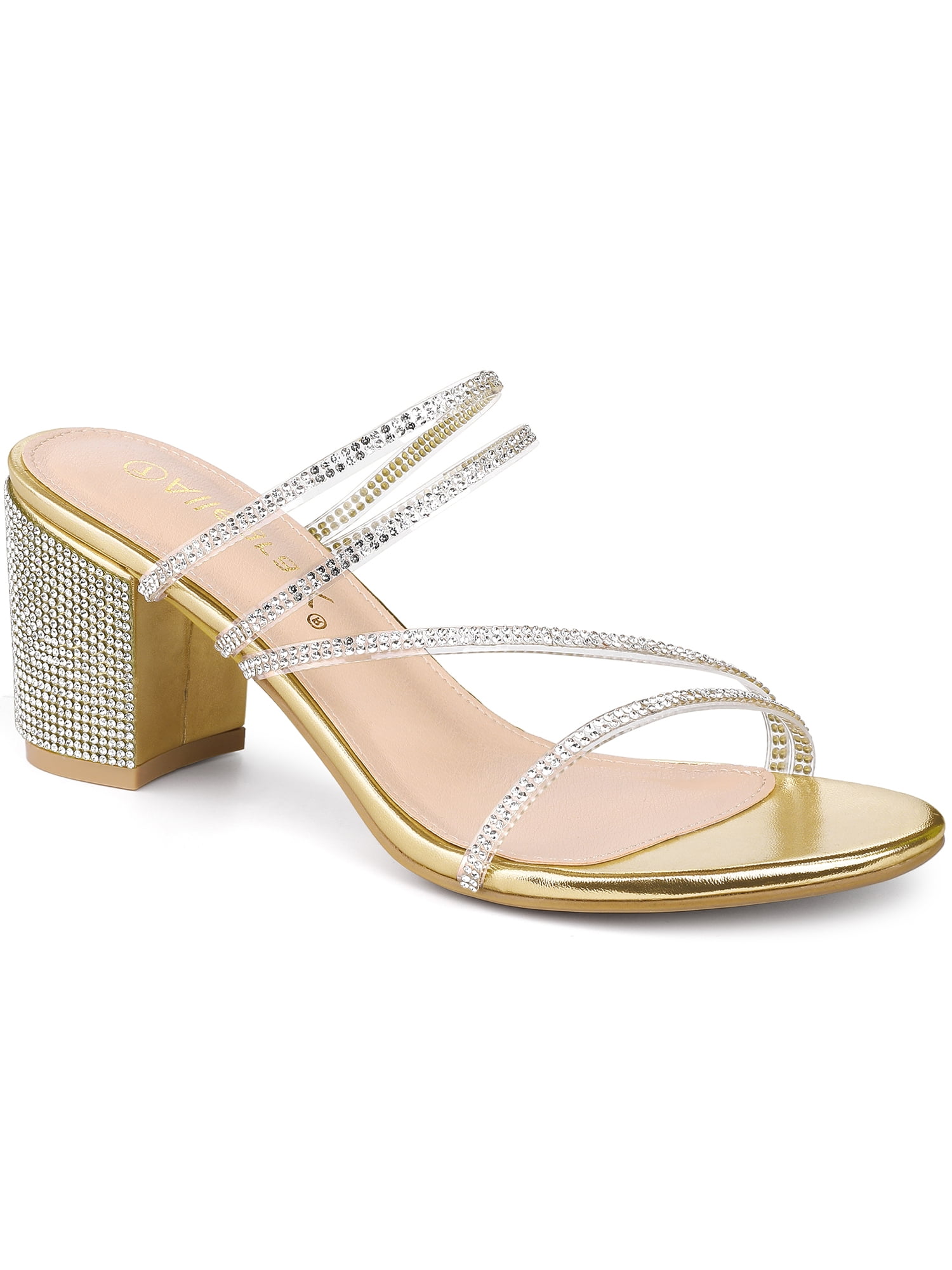 BLISSFUL STEP Women Rhines Block Heel Slide Sandals Gold 8 - Walmart.com