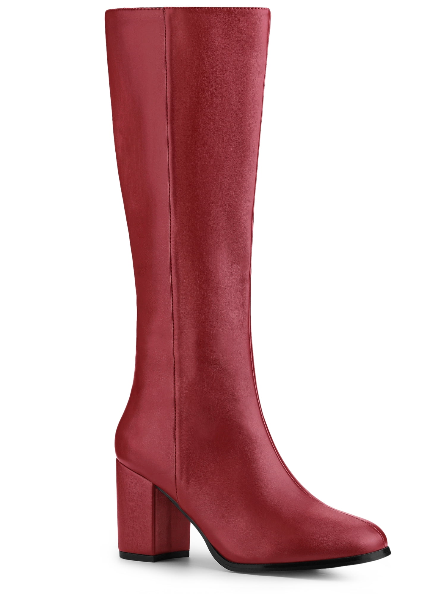 BLISSFUL STEP Women's Boots Round Toe Block Heels Knee High Solid Side ...