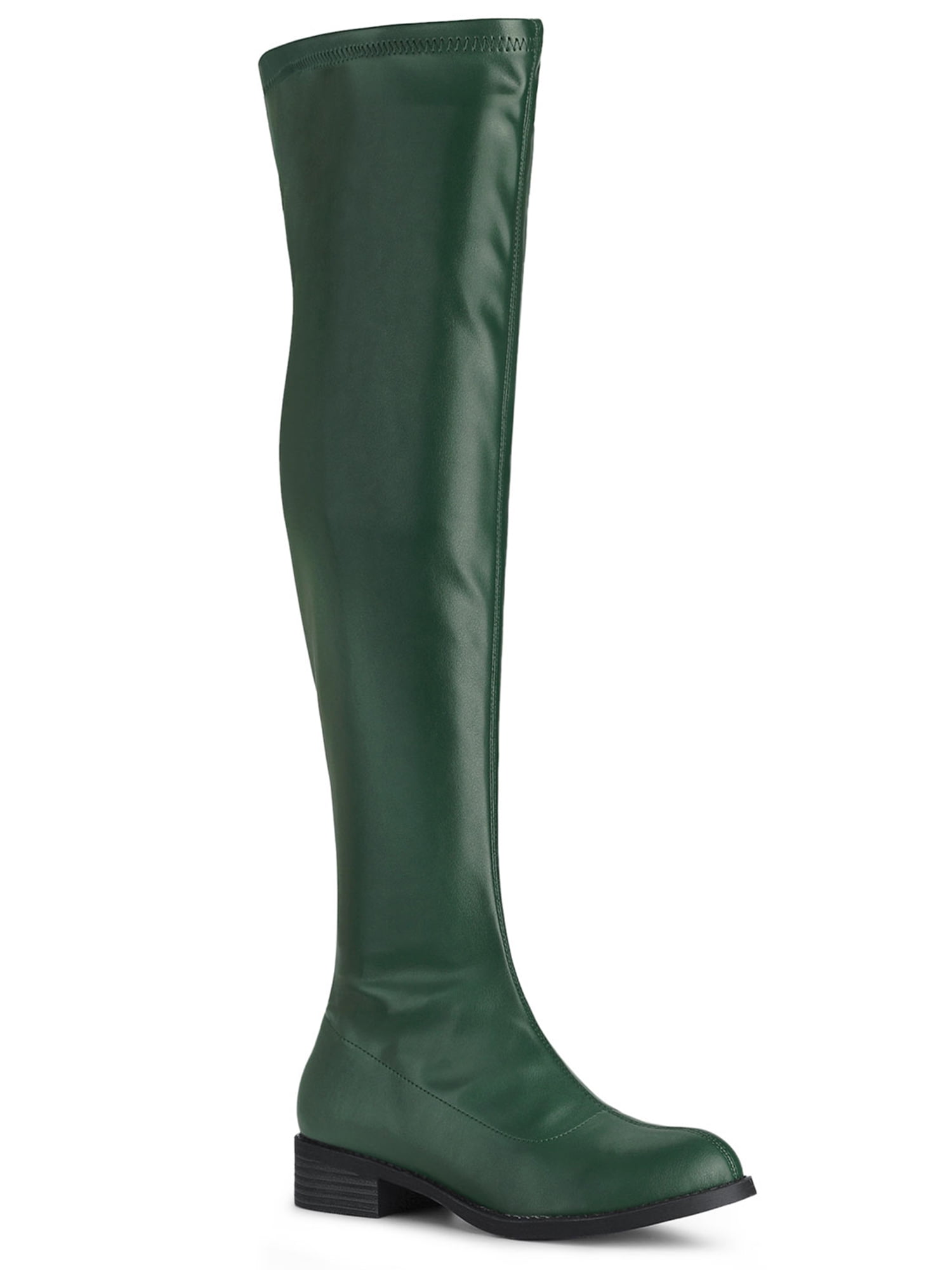 BLISSFUL STEP Women's Round Toe Block Heel Over Knee High Boots Green ...