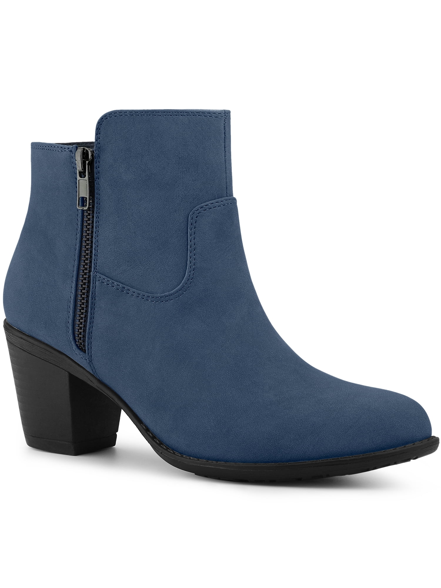 Allegra K Women Round Toe Stacked Block Heel Zipper Ankle Boots ...