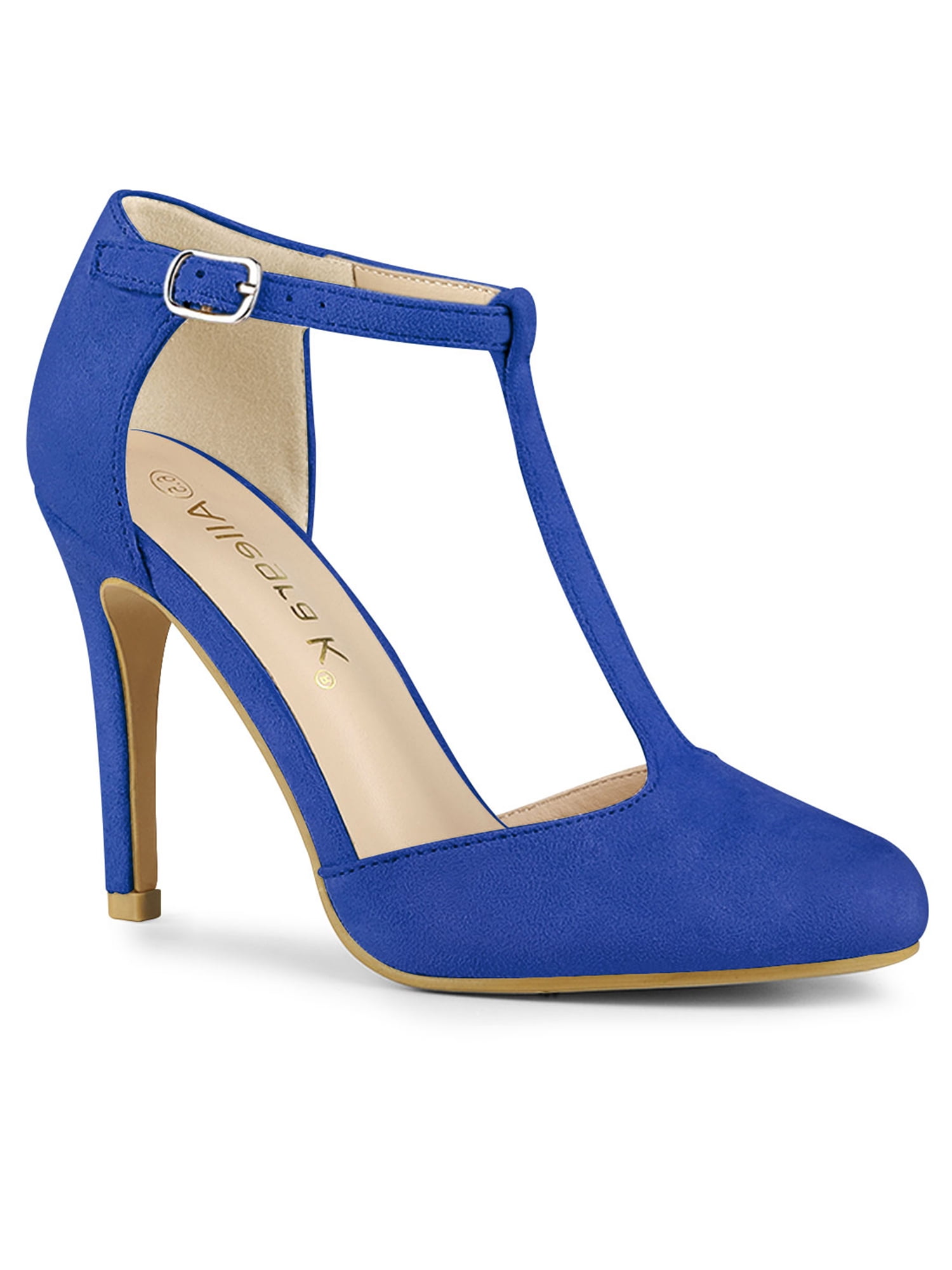 BLISSFUL STEP Women's Shoes Round Toe Stiletto Heel T-Strap Sandals ...
