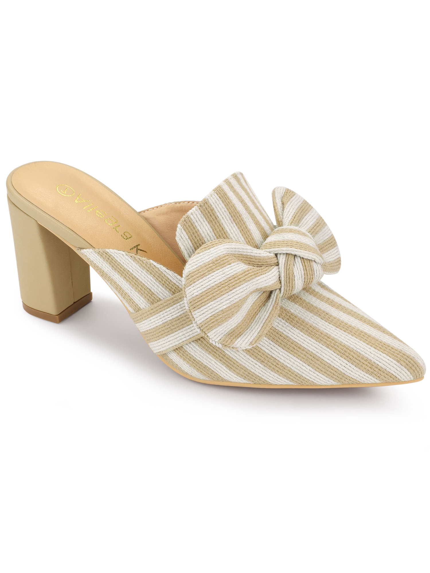 Allegra K Women Stripe Bow Pointed Toe Block Heel Slides Mules ...
