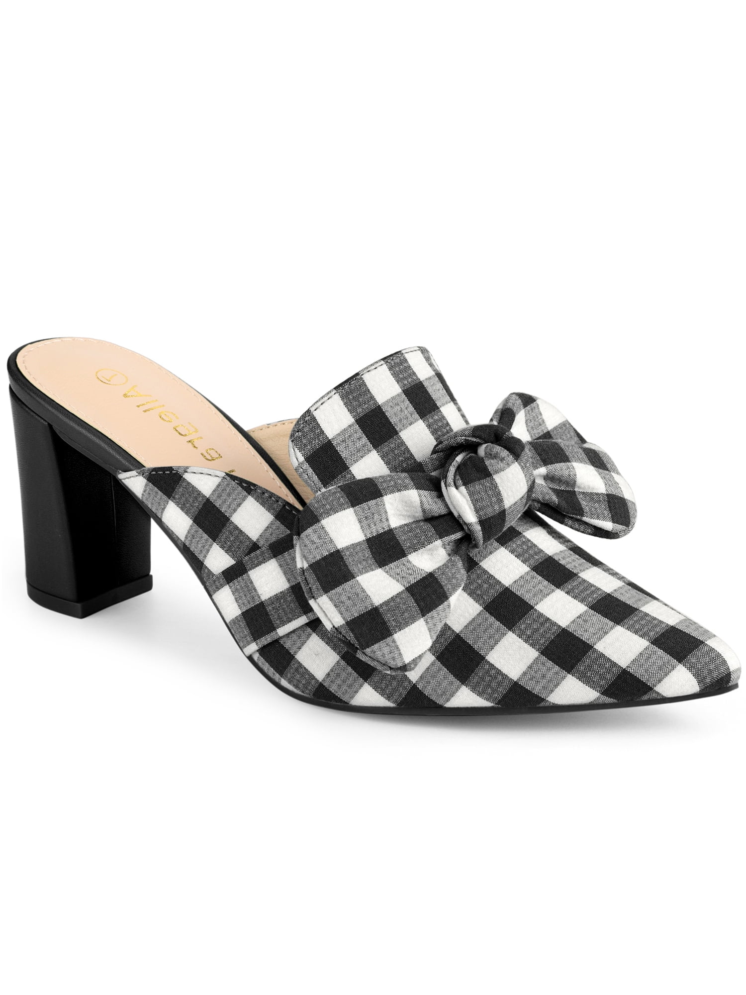 Allegra K Women Stripe Bow Pointed Toe Block Heel Slides Mules ...