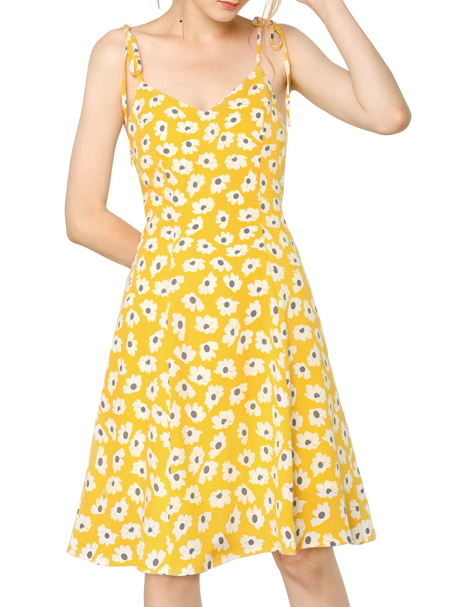 Allegra K Women Summer Spaghetti Strap Dress Floral Sleeveless Midi ...