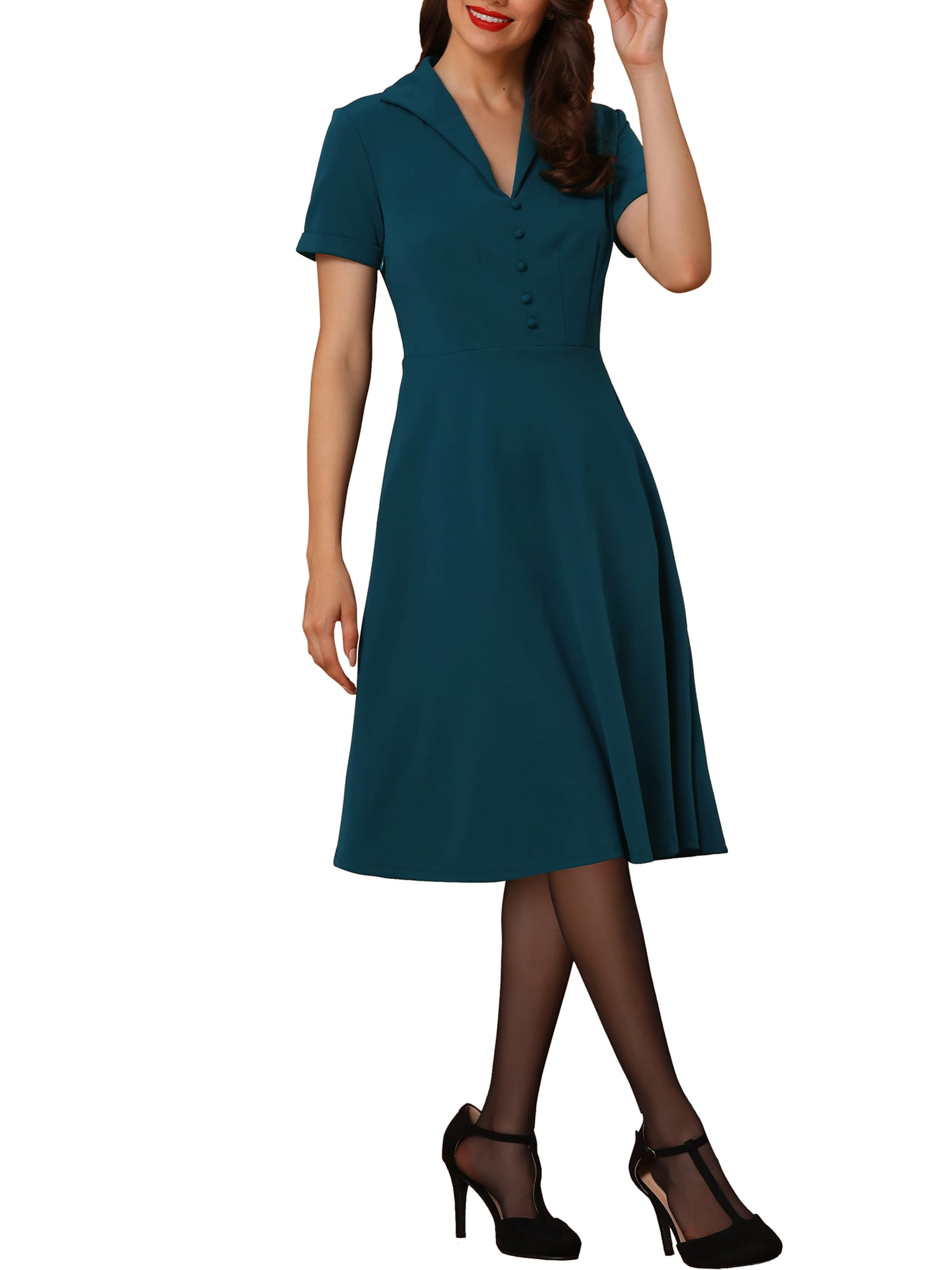 INSPIRE CHIC Women's 1950s Retro Vintage V Neck Button Down A-Line ...