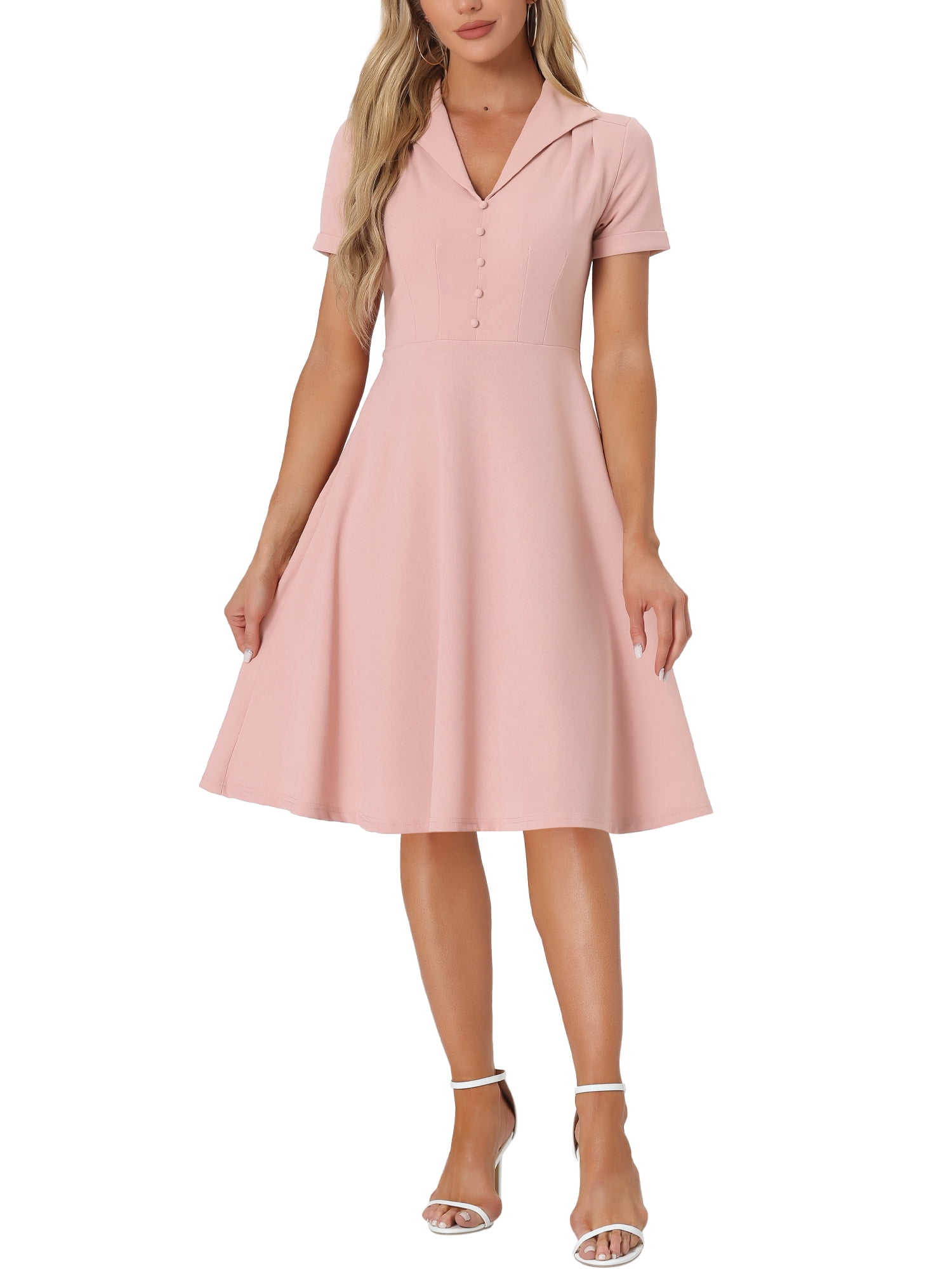 INSPIRE CHIC Women's 1950s Retro Vintage V Neck Button Down A-Line ...