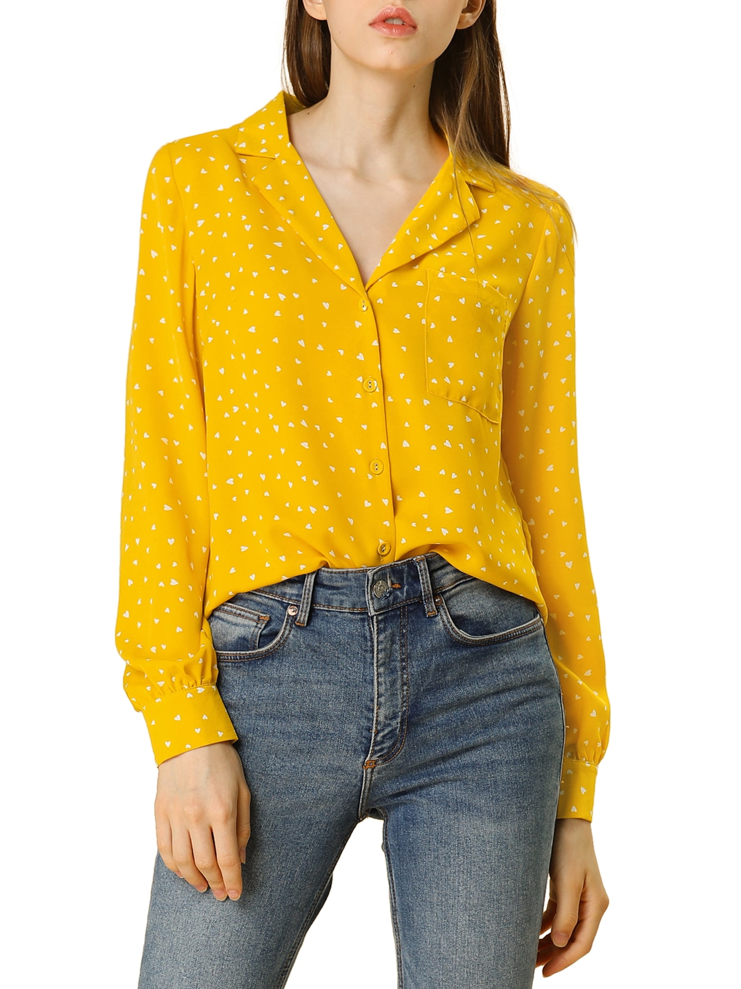 INSPIRE CHIC Women's 1950s Vintage Long Sleeve Printed Button Down Tops ...