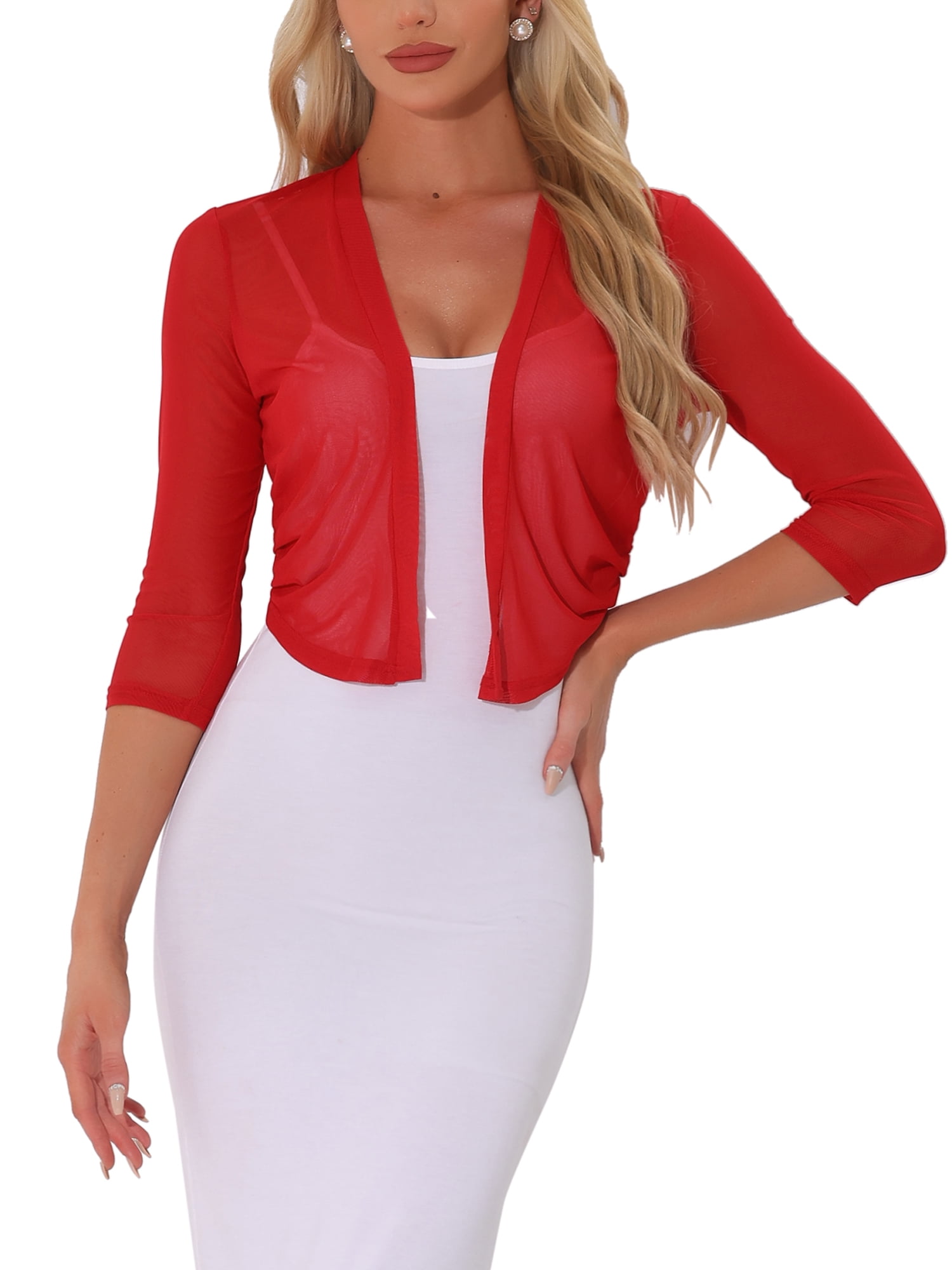 INSPIRE CHIC Women's Sheer Mesh Bolero Shrugs 3/4 Sleeve Lightweight ...