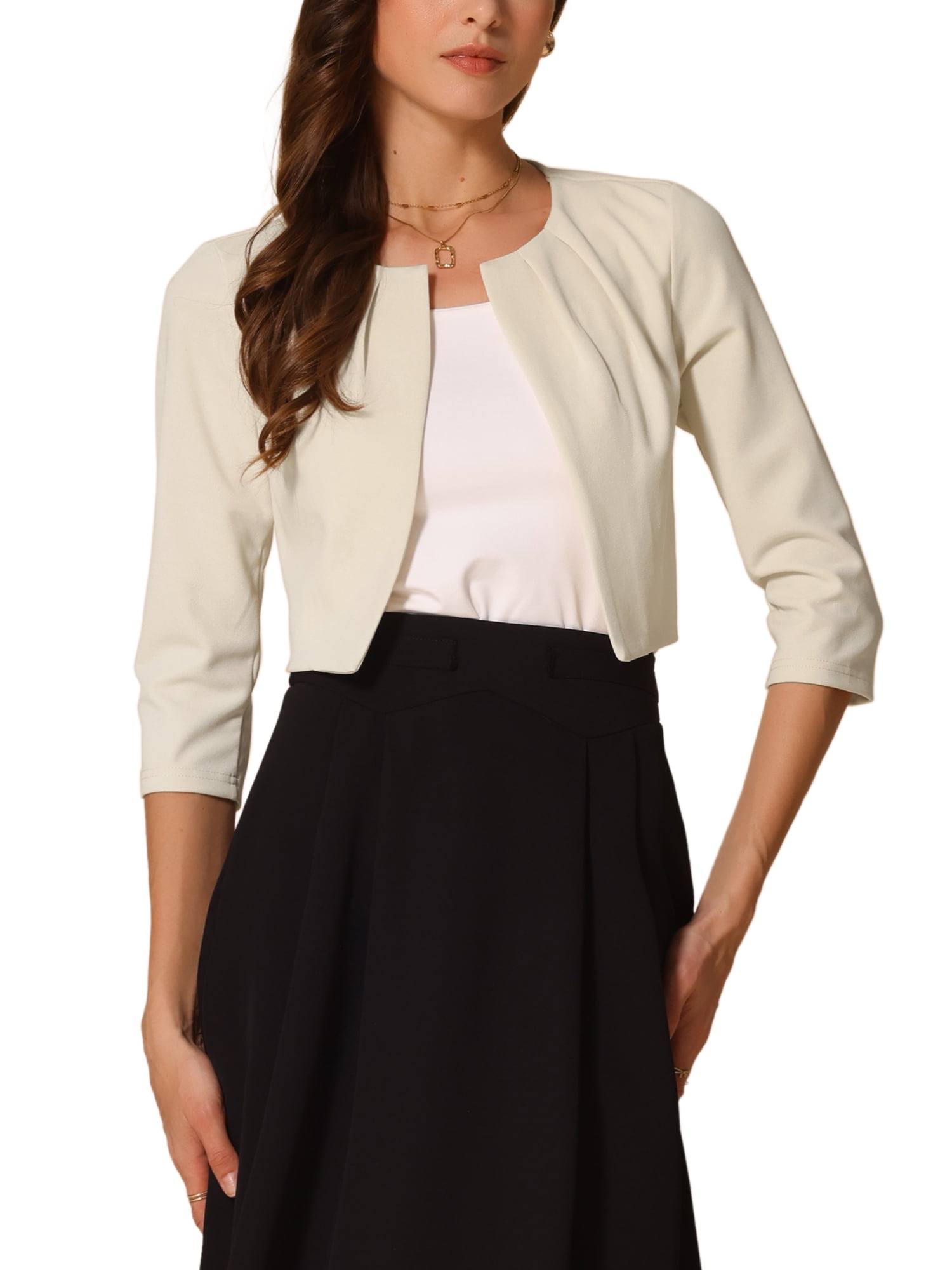 INSPIRE CHIC Women's 3/4 Sleeve Shrug Collarless Pleated Open Front ...