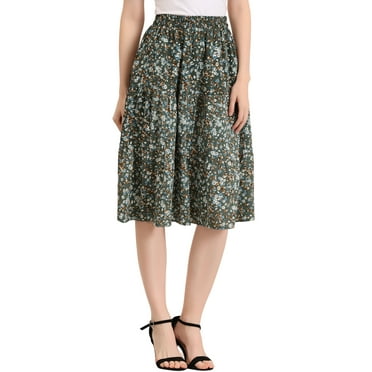 Allegra K Women's Floral Print Elastic Waist Ruffle Maxi Tiered Skirt ...