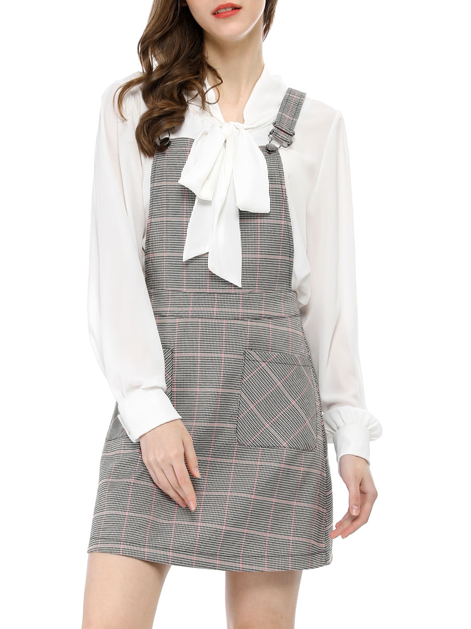 INSPIRE CHIC Women's Adjustable Strap Plaid Suspender Overall Dress S ...