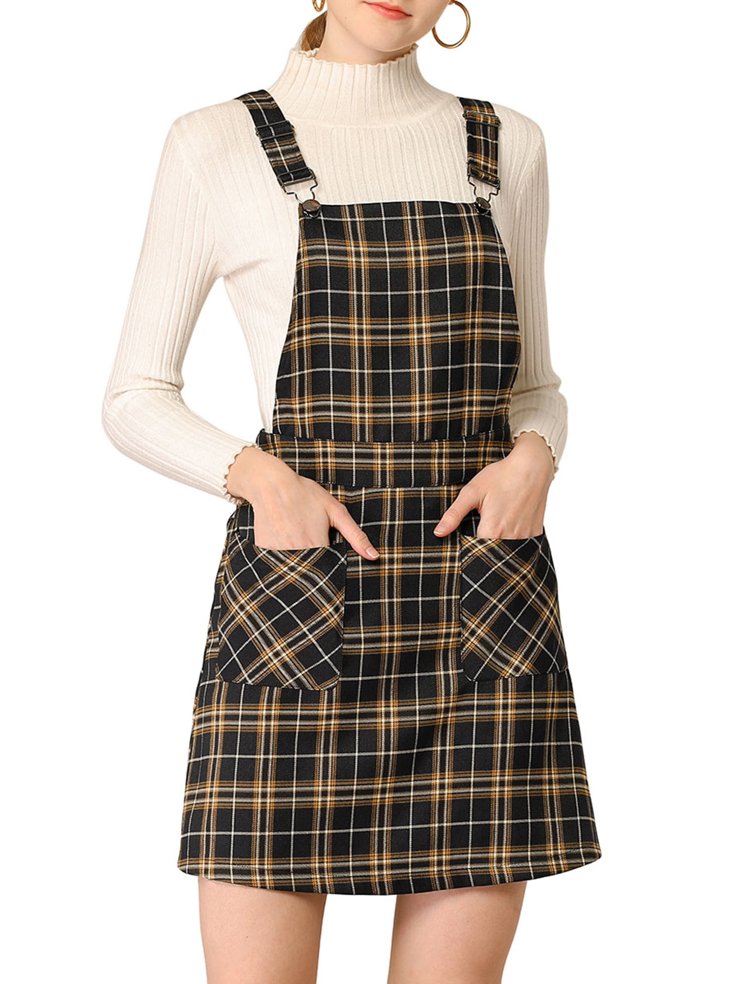 INSPIRE CHIC Women's Adjustable Strap Plaid Suspender Overall Dress XL ...