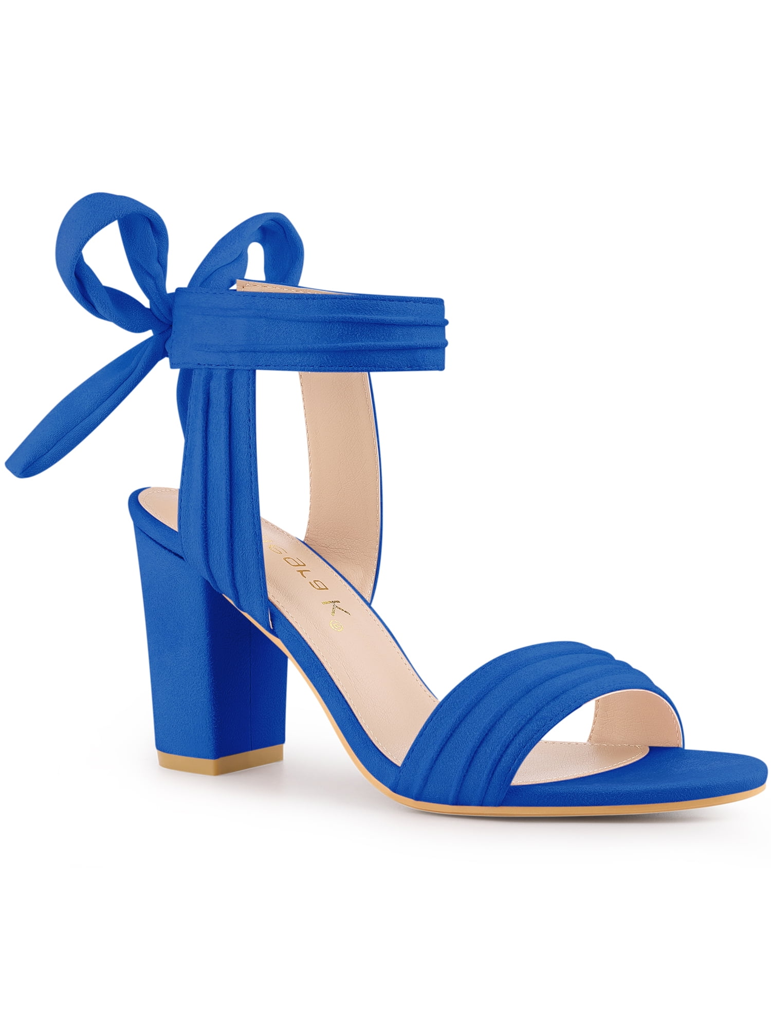 BLISSFUL STEP Women's Sandals Ankle Tie Back Open Toe Block Heels Deep ...