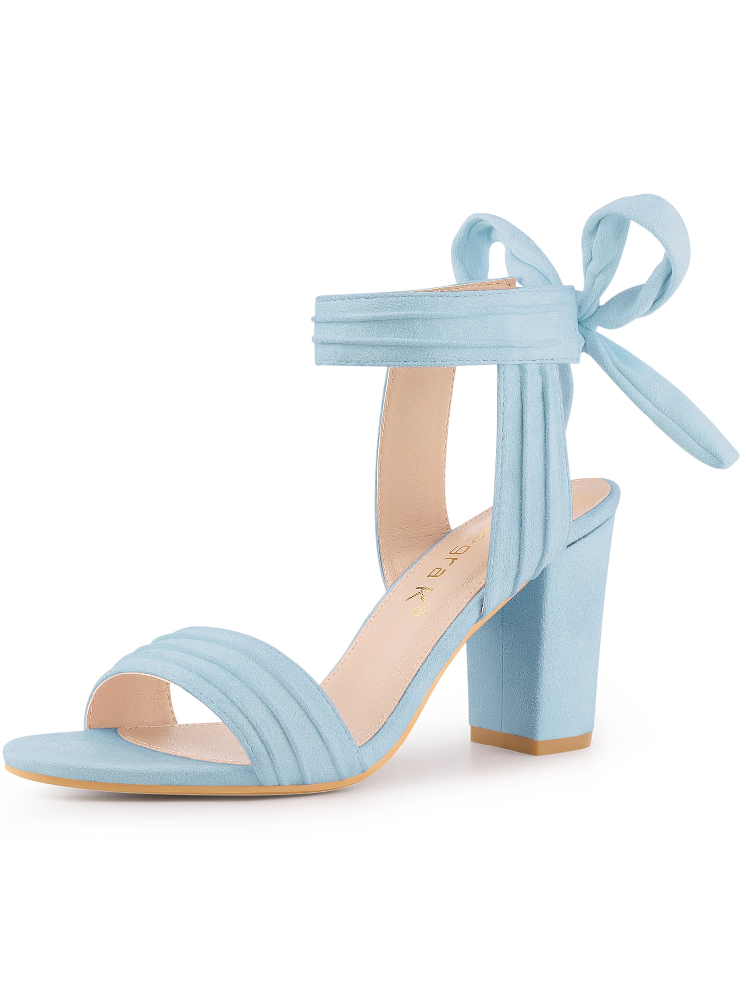 BLISSFUL STEP Women's Sandals Ankle Tie Back Open Toe Block Heels Sky ...