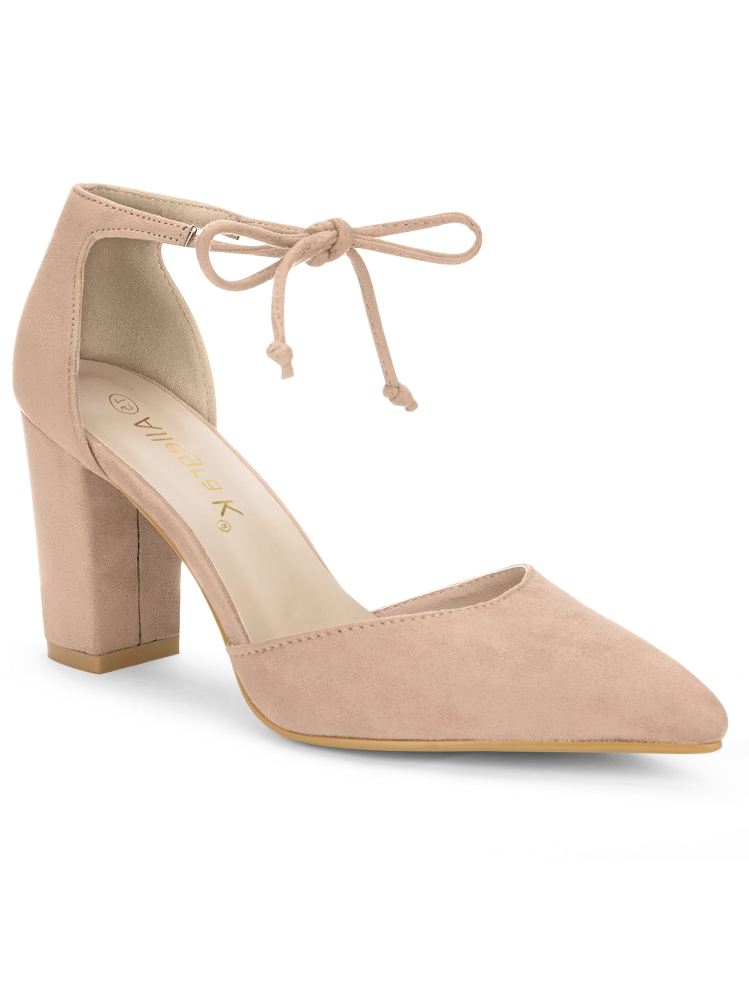 Allegra K Women's Ankle Tie Block Heel Pointed Toe Dress Pumps -faux ...