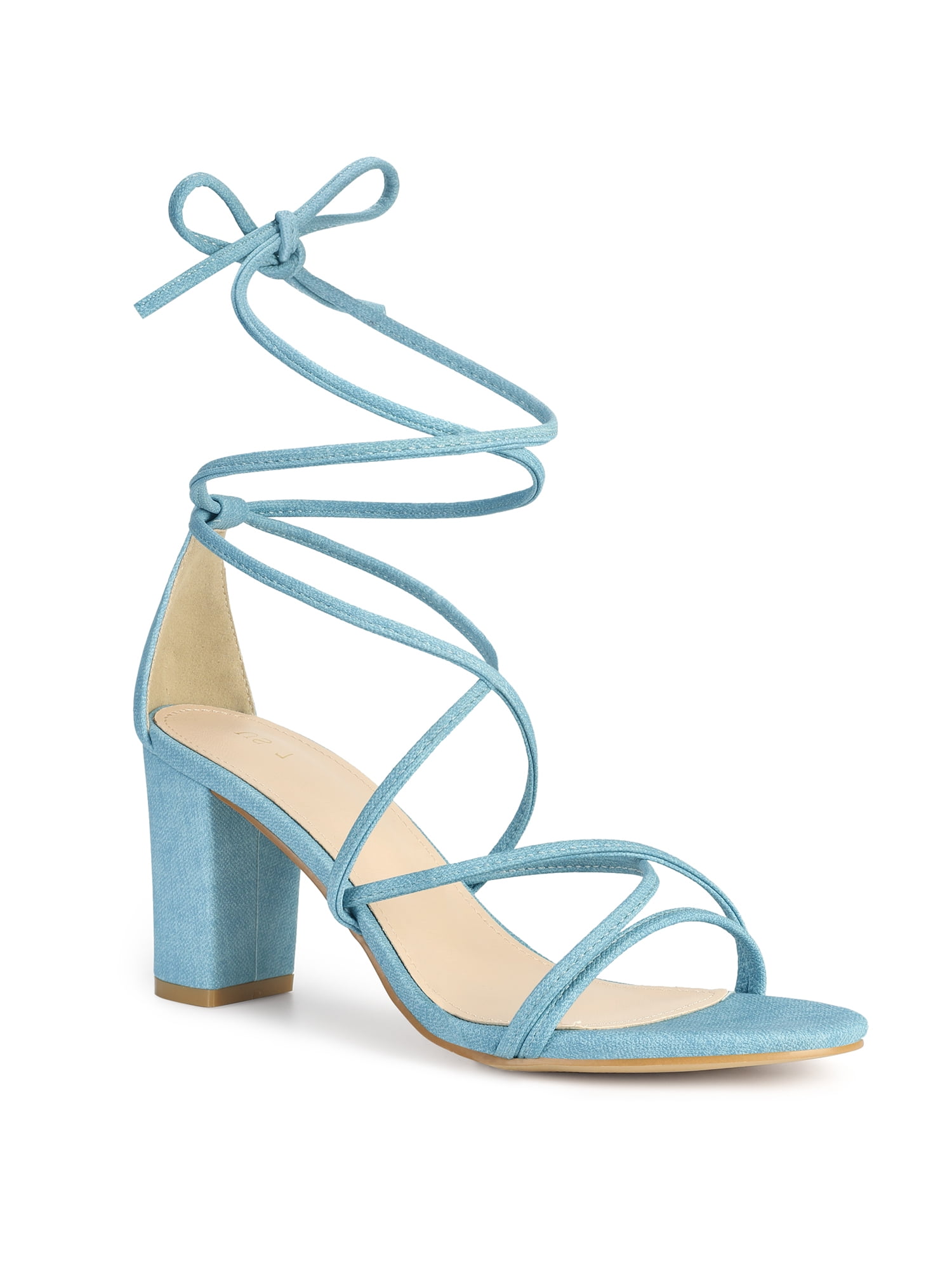 BLISSFUL STEP Women's Open Toe Lace Up Block Heel Strappy Straps ...