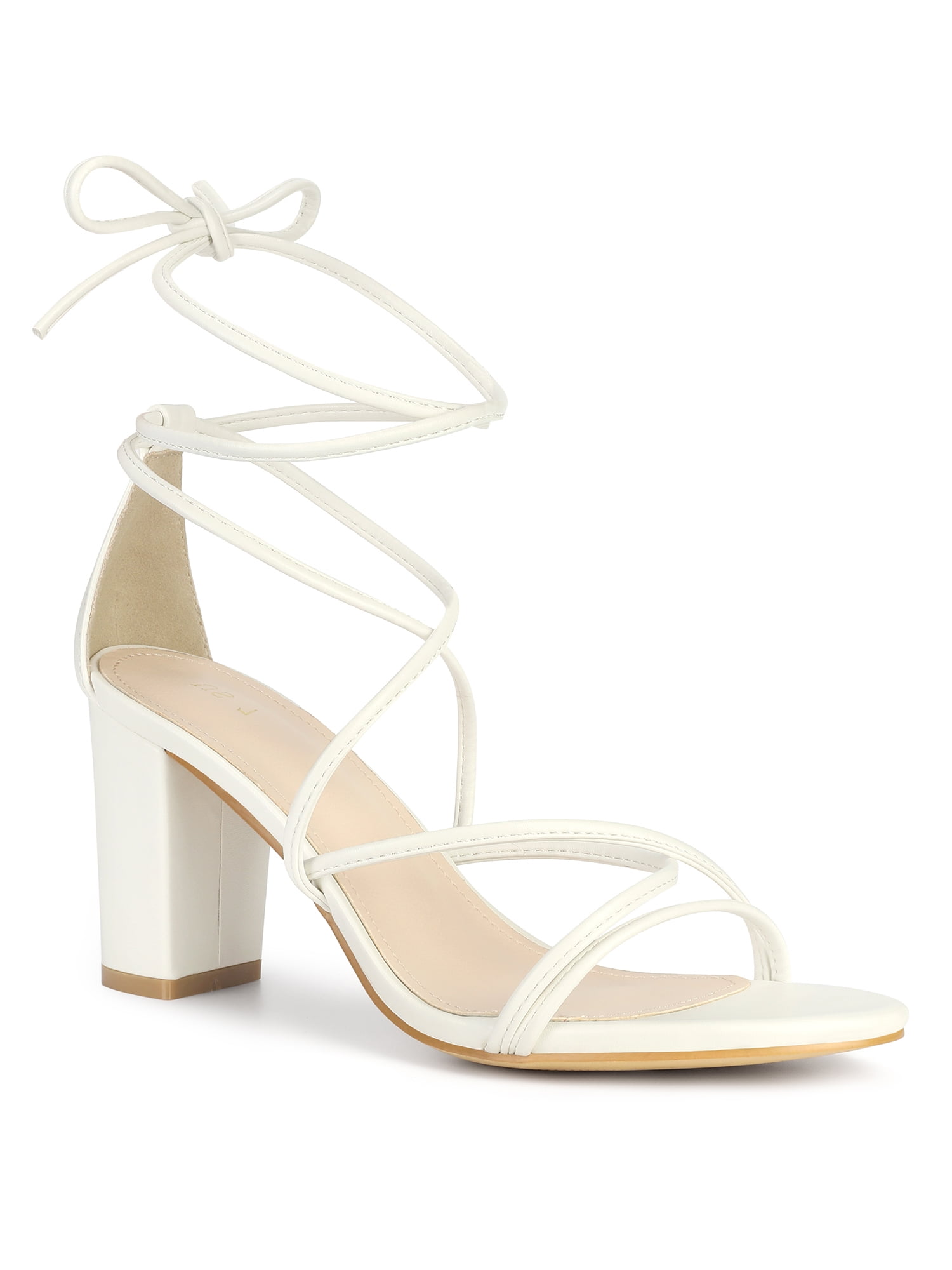BLISSFUL STEP Women's Shoes Open Toe Lace Up Block Heel Strappy Heels ...