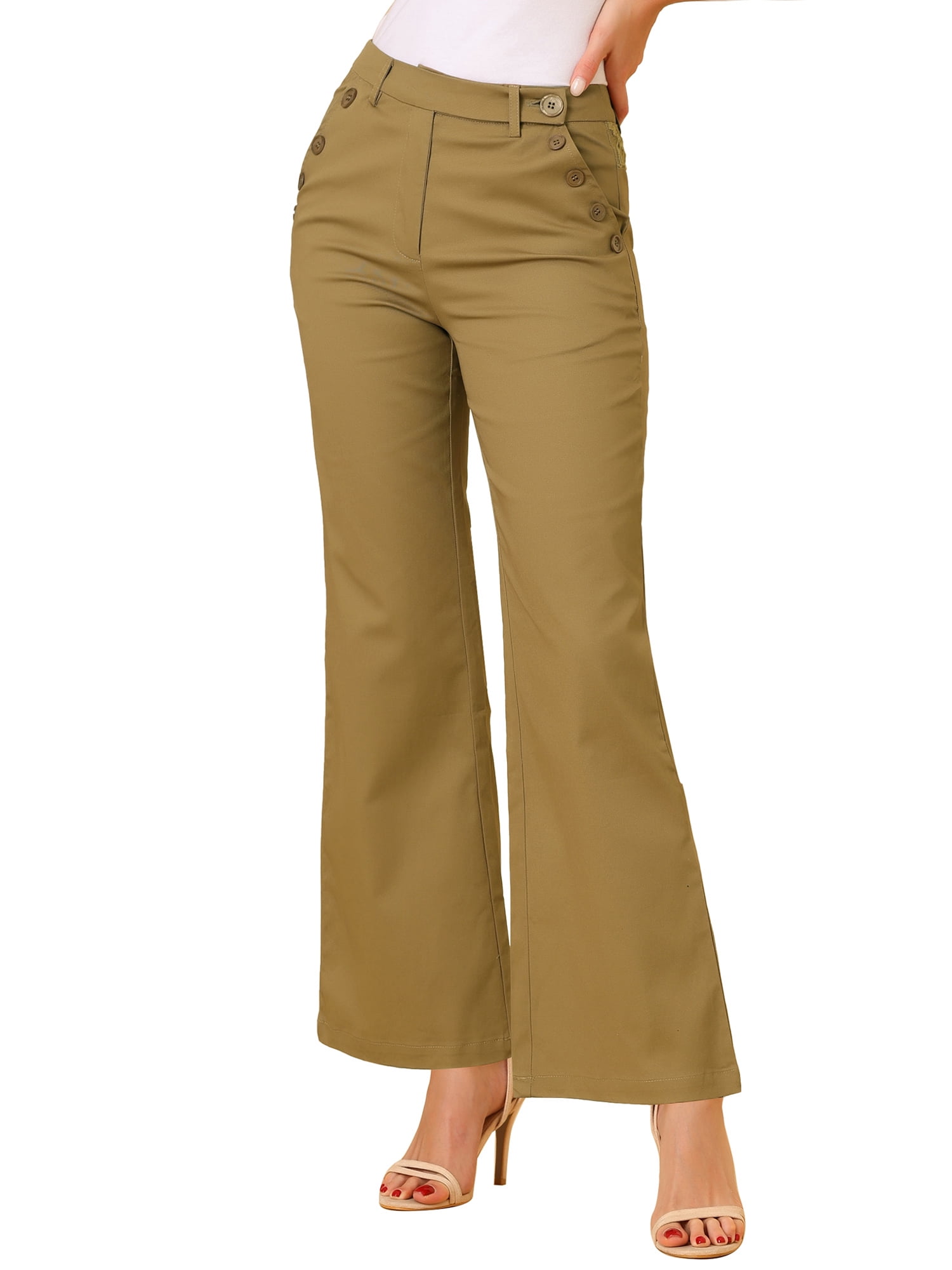 Allegra K Women's Bell Bottom Lace Panel Straight Wide Leg Palazzo Long ...