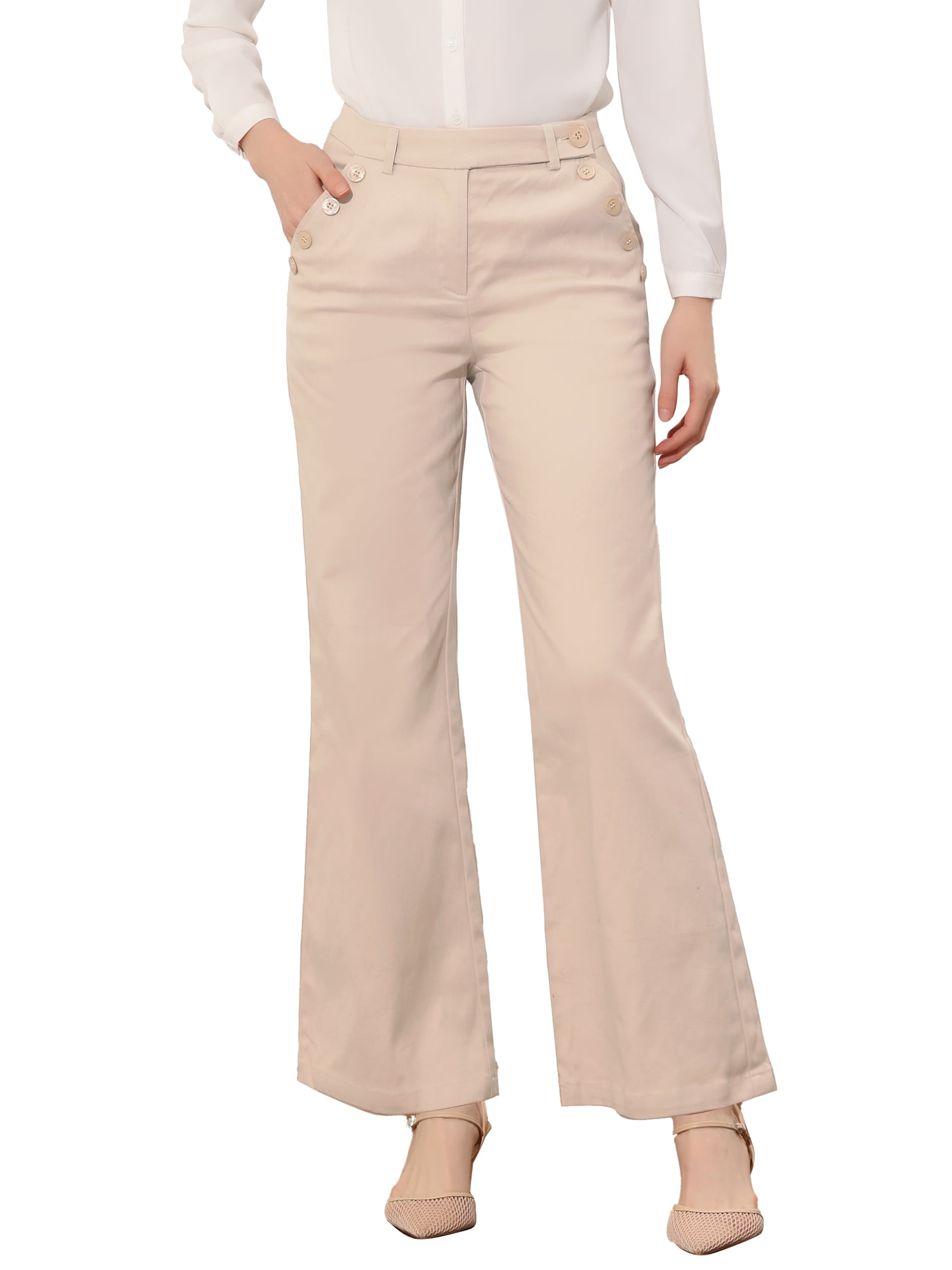 Allegra K Women's Bell Bottom Lace Panel Straight Wide Leg Palazzo Long ...