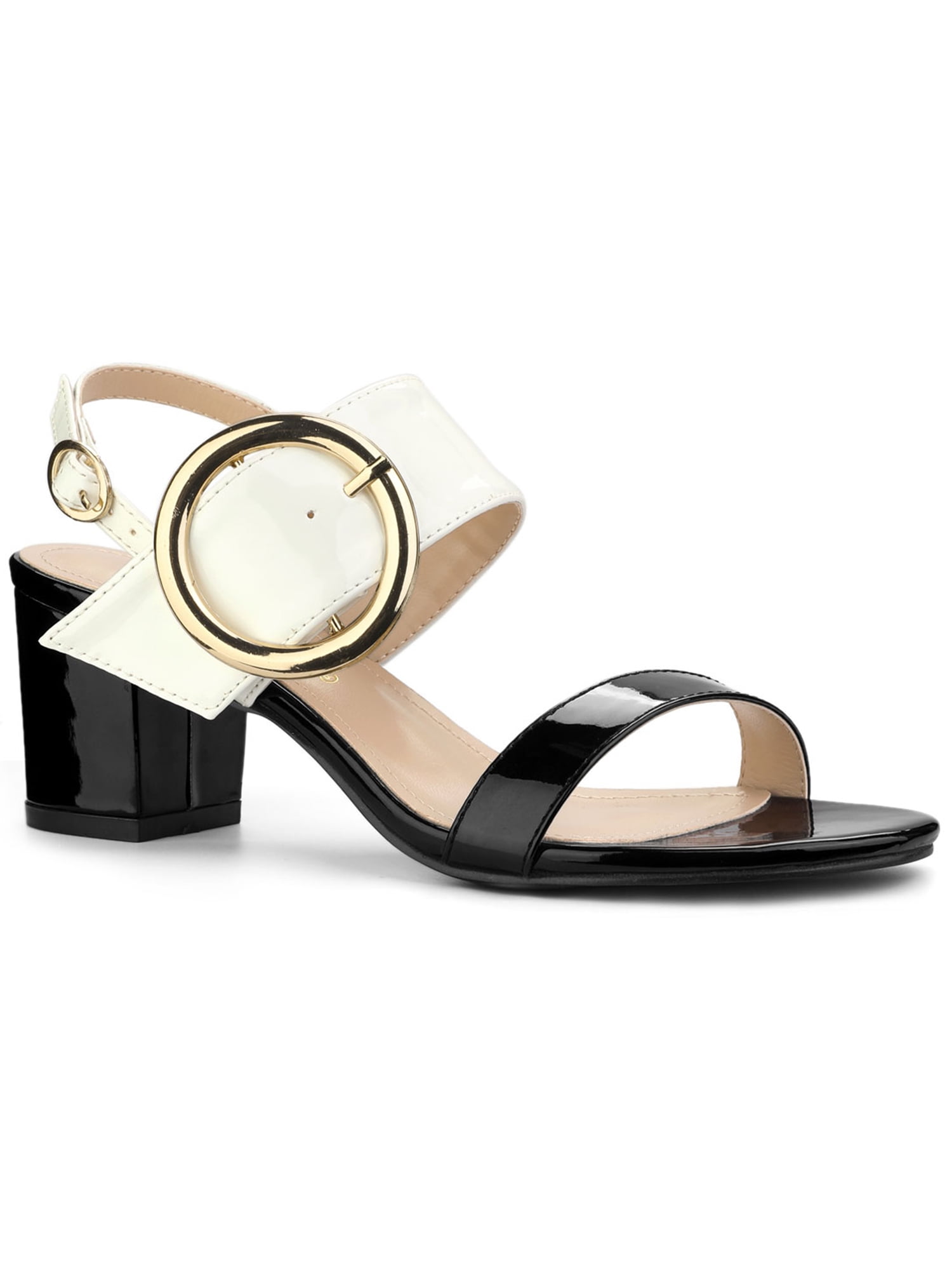 BLISSFUL STEP Women's Dual Strap Buckle Block Heel Slides Heeled ...