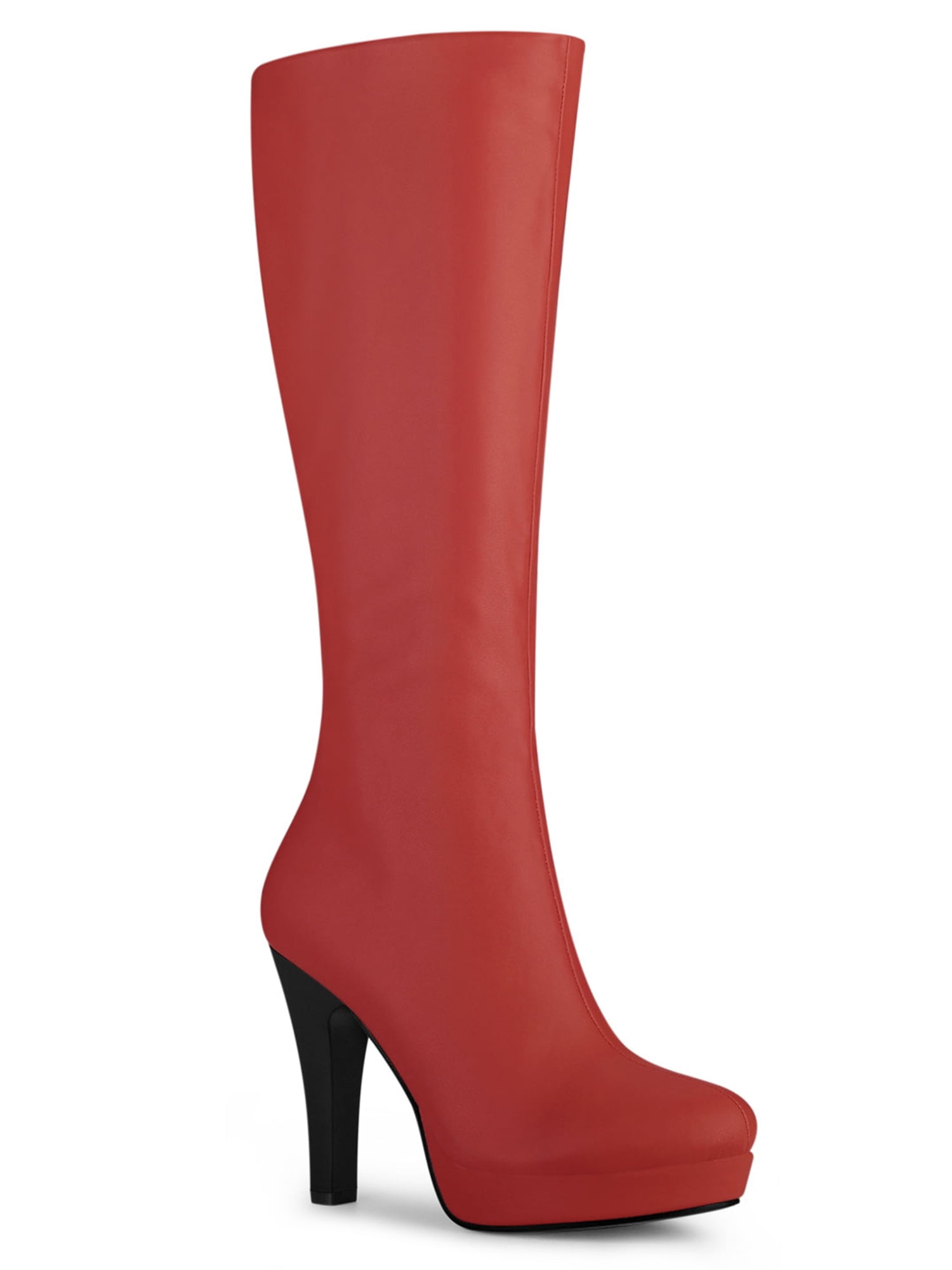 BLISSFUL STEP Women's Block Heels Platform Over the Knee High Boot Red ...