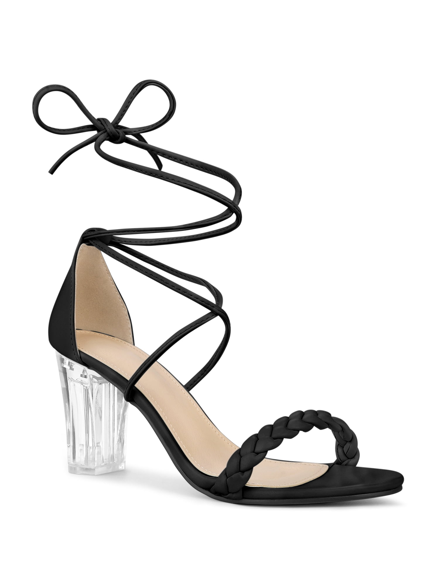 Allegra K Women's Block High Heel Lace Up Clear Heels Sandals - Walmart.com