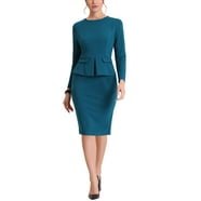 Allegra K Women's Work Office A-Line Dress Elegant 3/4 Sleeve Notched V ...