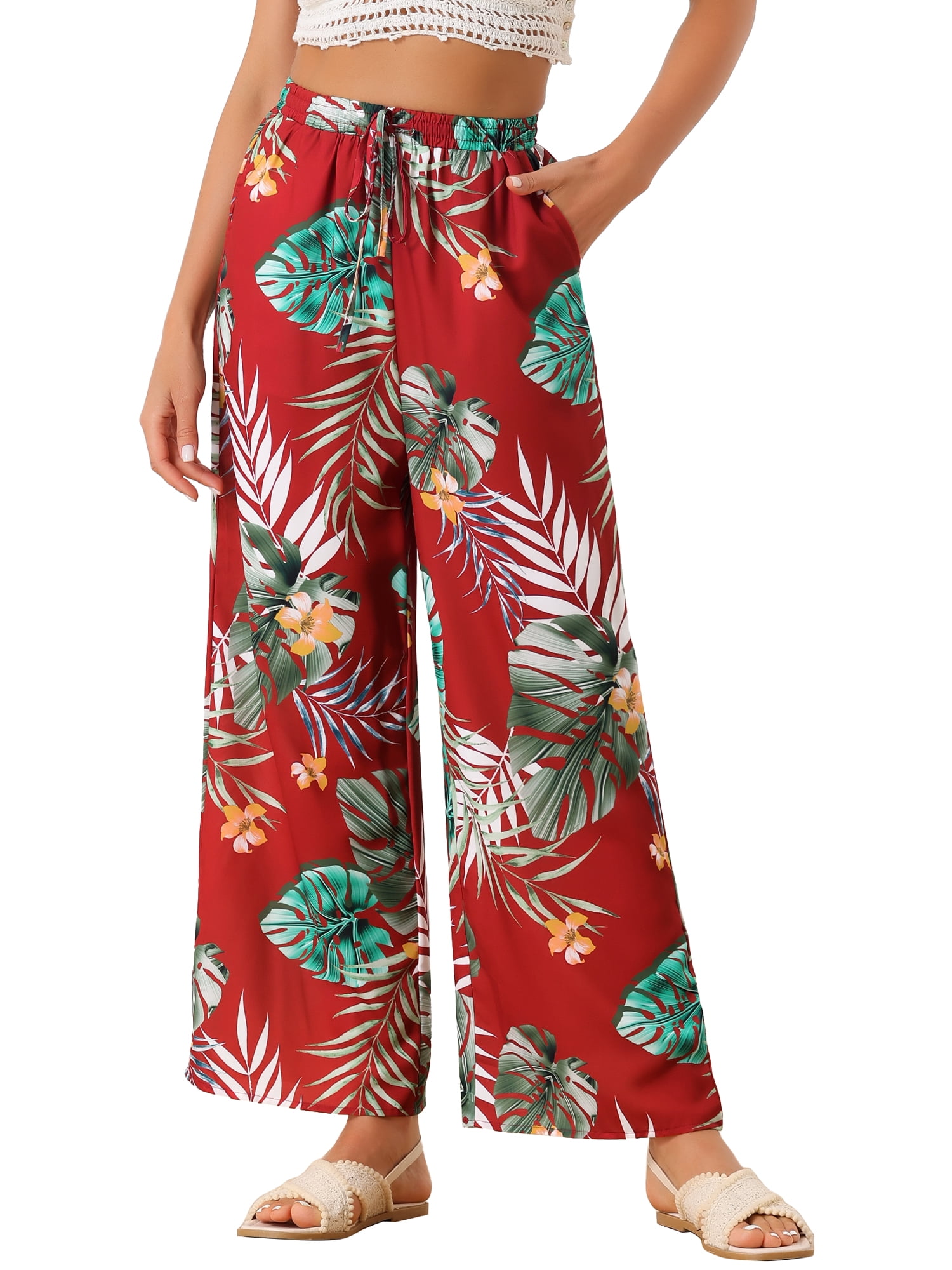 INSPIRE CHIC Women's Boho Floral High Waist Drawstring Tropical Wide ...
