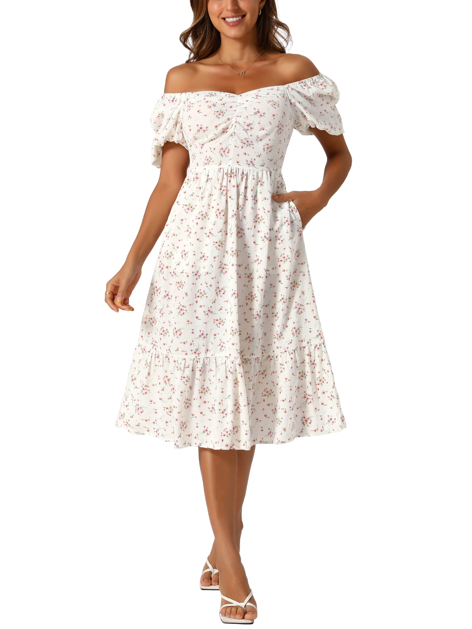 INSPIRE CHIC Women's Boho Floral Print Long Dresses Square Neck Puff ...