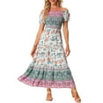Allegra K Women's Boho Floral Square Neck Midi Smocked Dresses ...