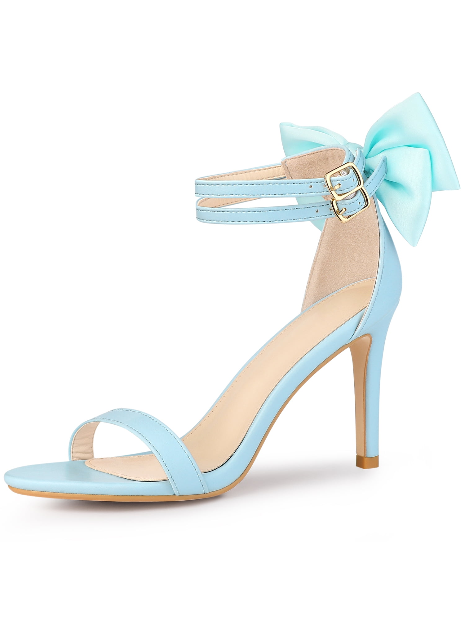 BLISSFUL STEP Women's Bow Back Ankle Straps Stiletto High Heel Sandals ...