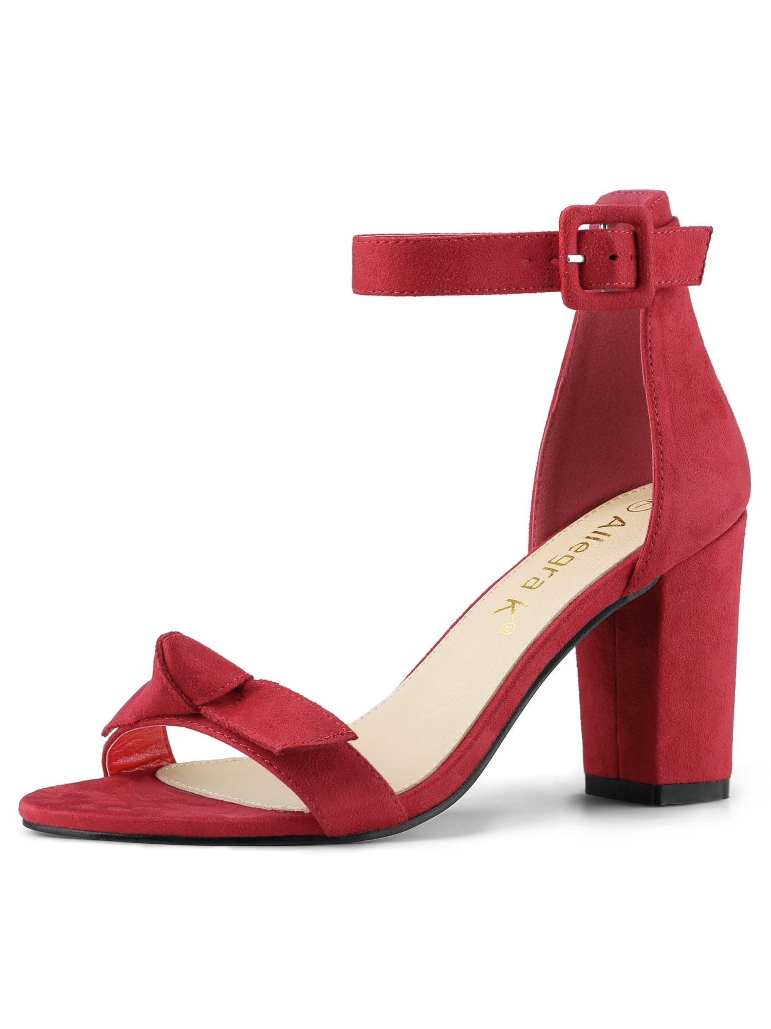BLISSFUL STEP Women's Bow Block Heels Ankle Strap Sandals Red 7 ...