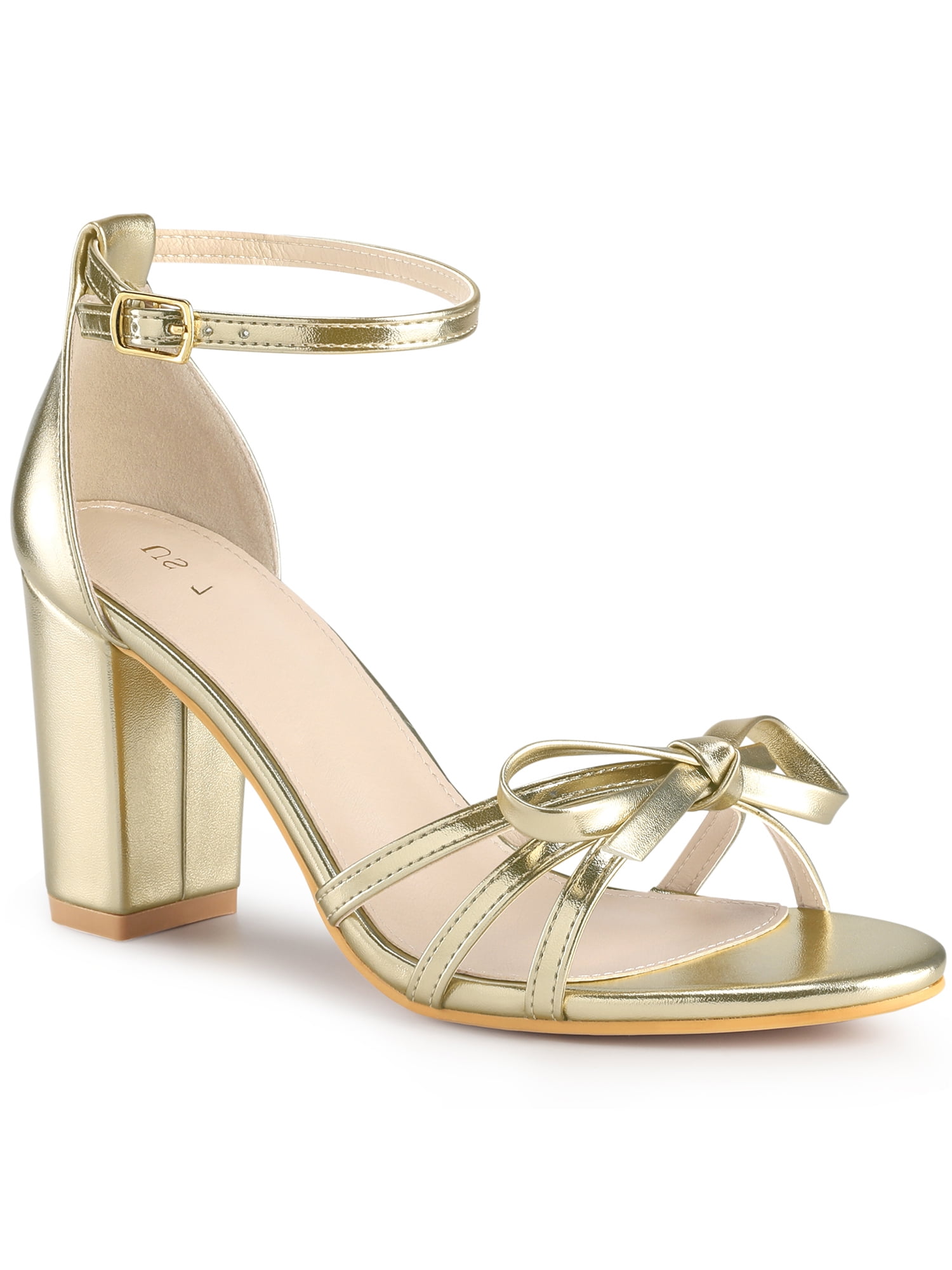 BLISSFUL STEP Women's Shoes Bow Tie Open Toe Ankle Strap High Block ...