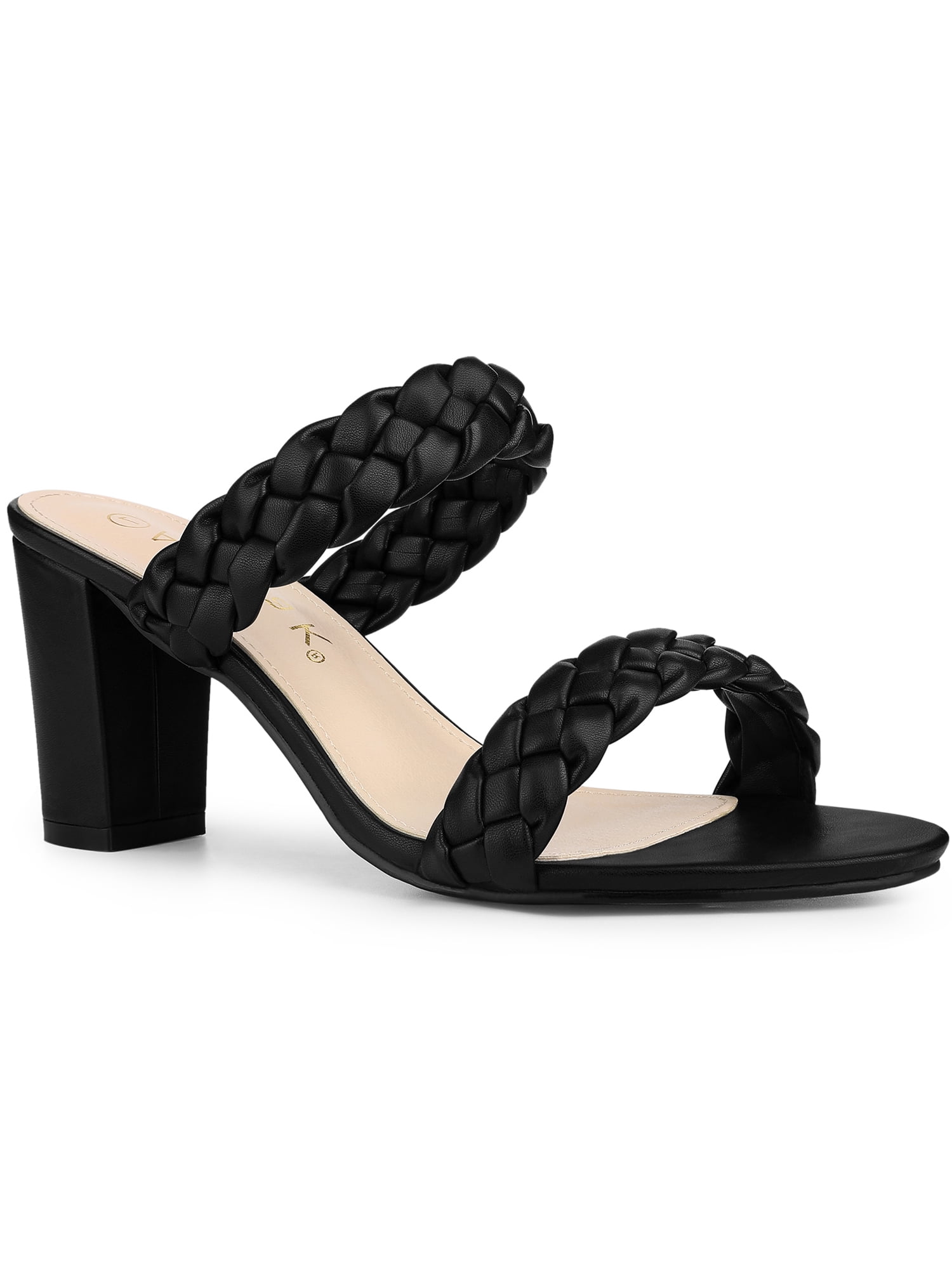 BLISSFUL STEP Women's Braided Heeled Slip on Chunky Heel Slide Sandals ...