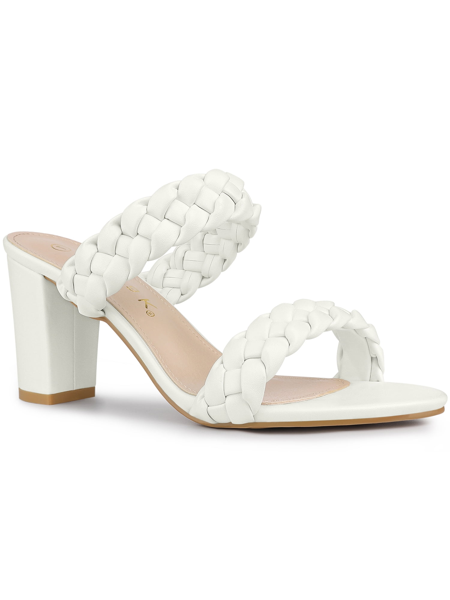 BLISSFUL STEP Women's Braided Heeled Slip on Chunky Heel Slide Sandals ...