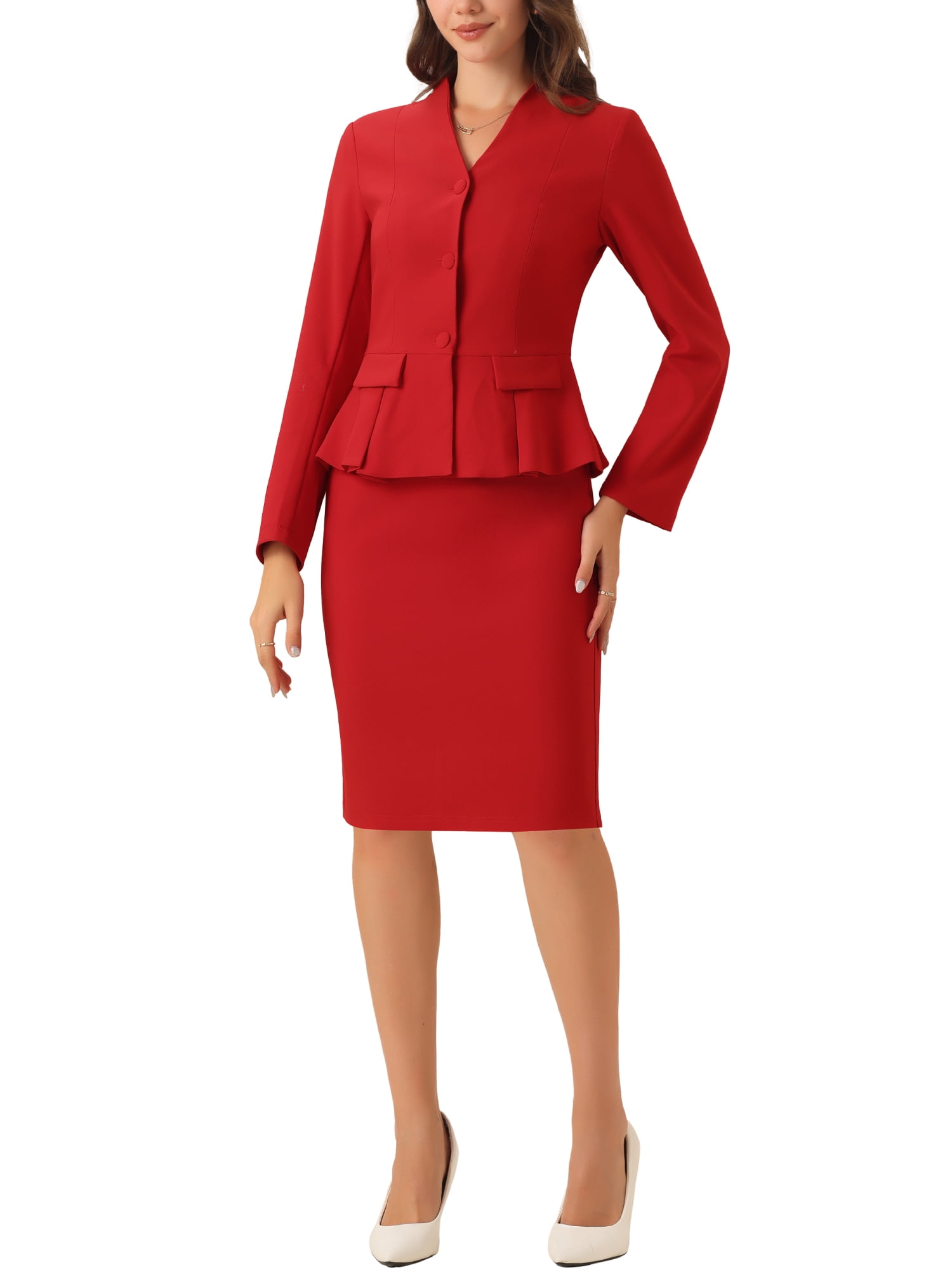 Allegra K Women's Business Suit Sets 2 Piece Outfits Collarless Peplum ...