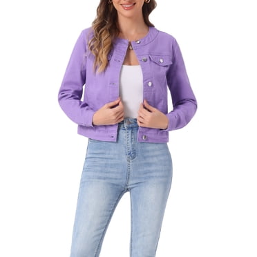 INSPIRE CHIC Women's Denim Jacket Button Down Peplum Hem Long Sleeves ...