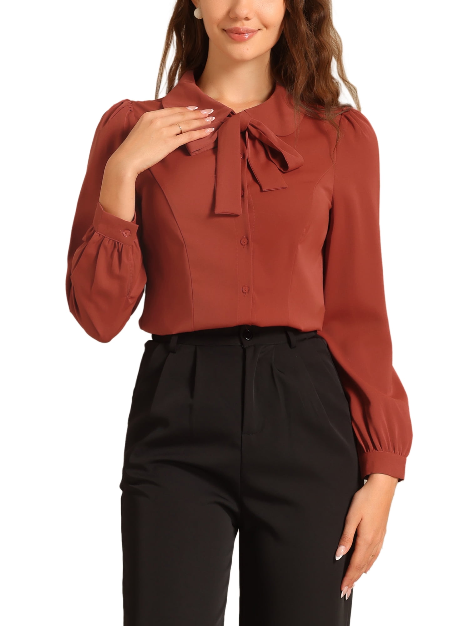 INSPIRE CHIC Women's Button Down Shirt Peter Pan Collar Tie Neck ...