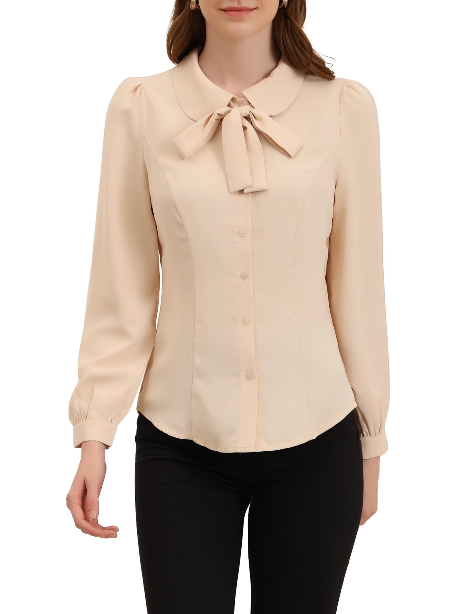 INSPIRE CHIC Women's Button Down Shirt Peter Pan Collar Tie Neck ...