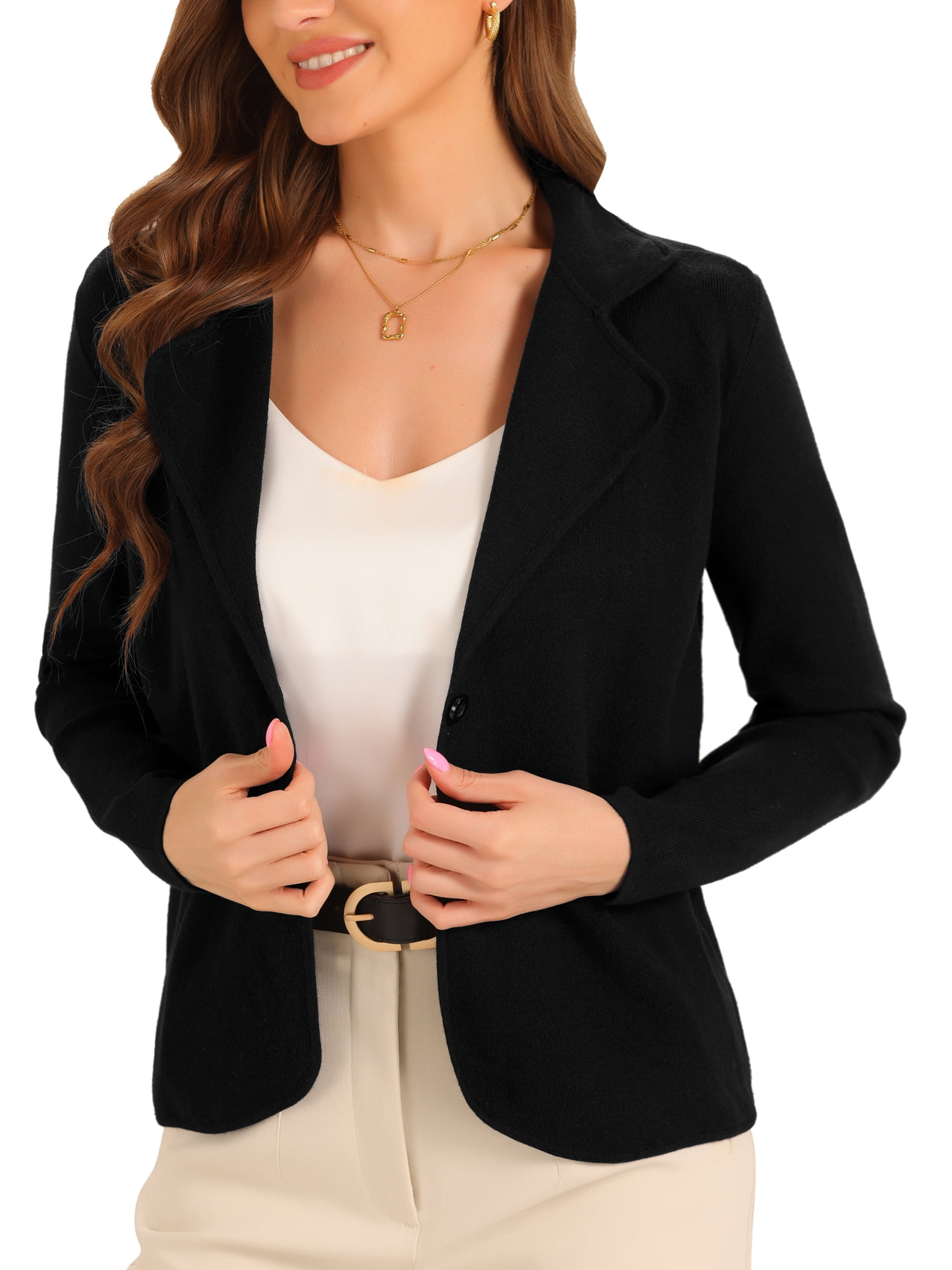 INSPIRE CHIC Women's Button Front Cropped Cardigan Casual Work Sweater Blazer Jacket - Walmart.com