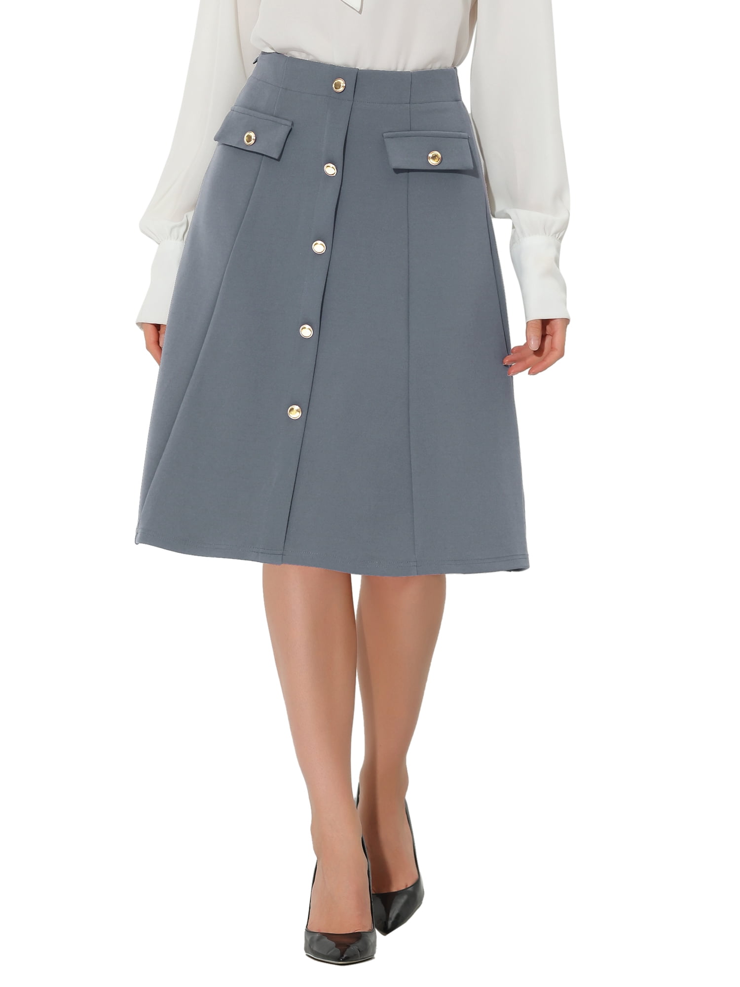 Allegra K Women's Button Front Formal Work A-Line Midi Skirts - Walmart.com