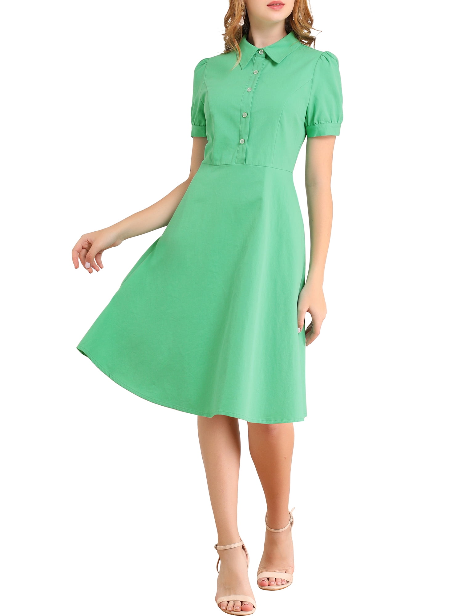 INSPIRE CHIC Women's Button Front Midi Cotton Bubble Short Sleeve ...