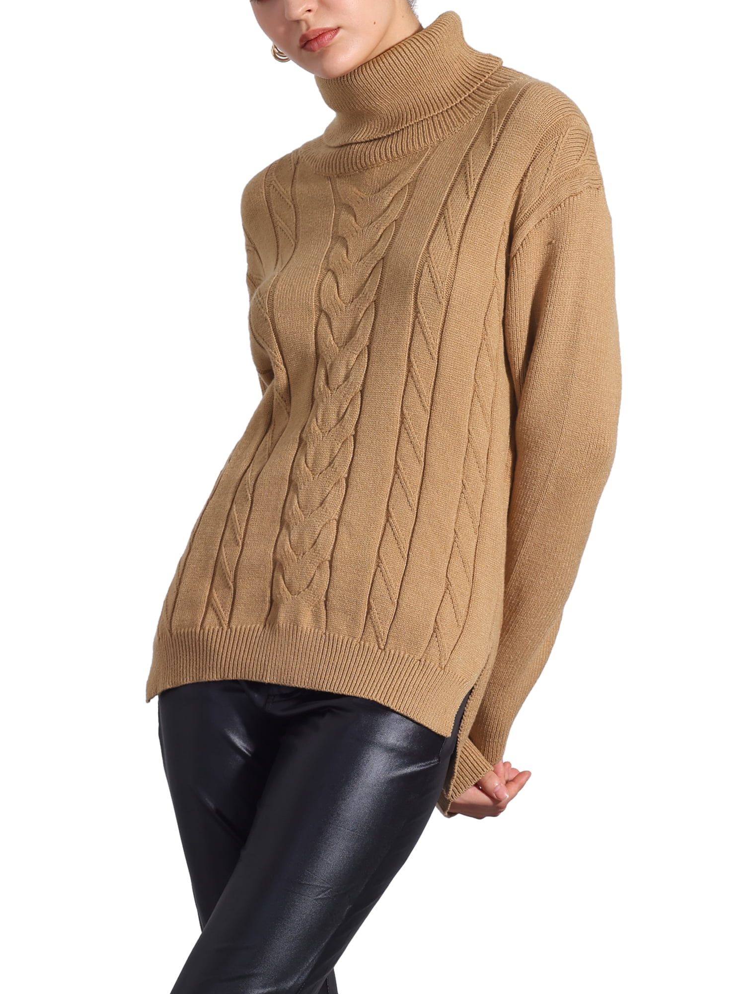 INSPIRE CHIC Women's Cable Knit Sweaters High Low Split Long Sleeve ...